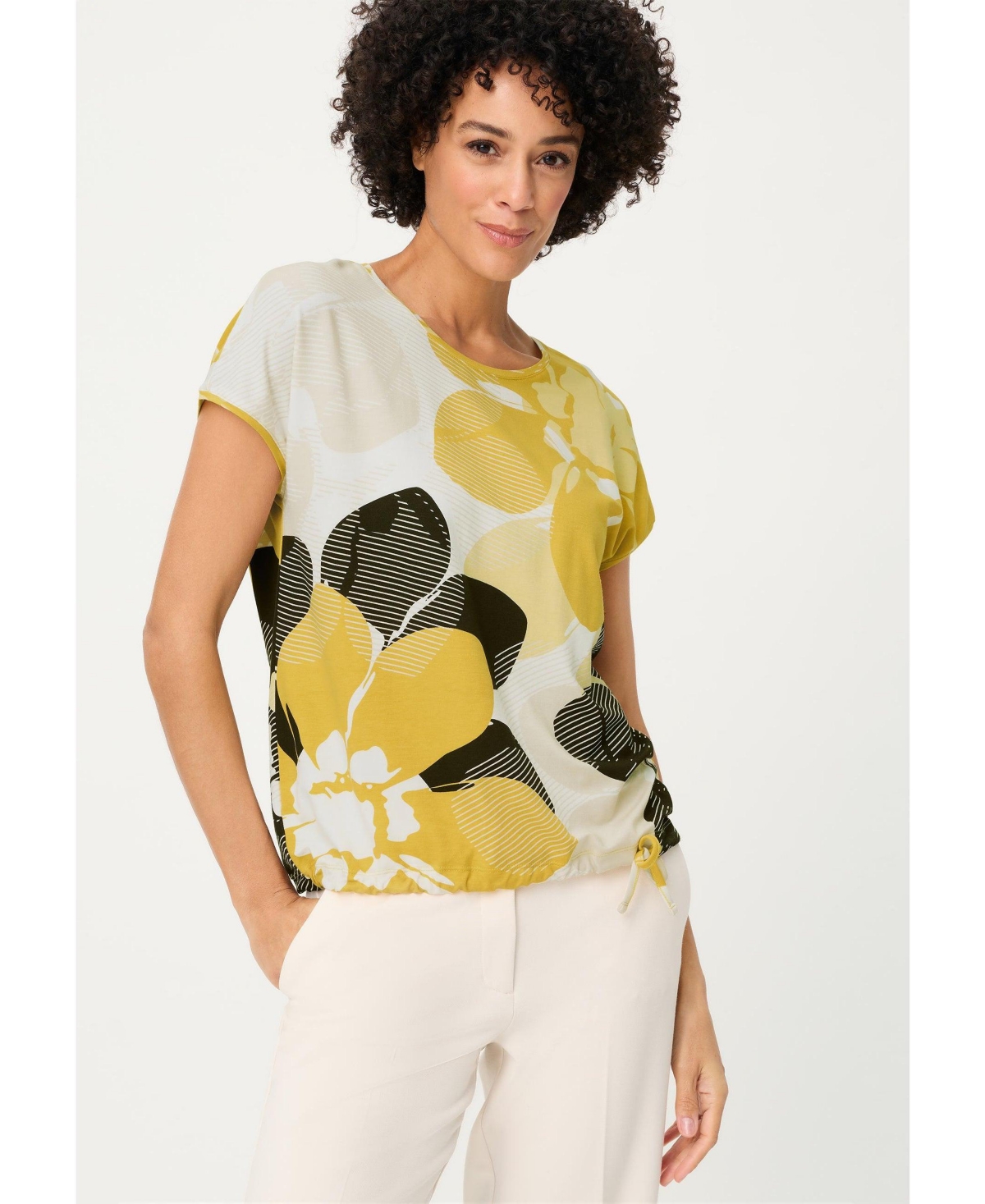 Click here for Olsen Womens Panneaux Print T-Shirt - Golden yello... prices