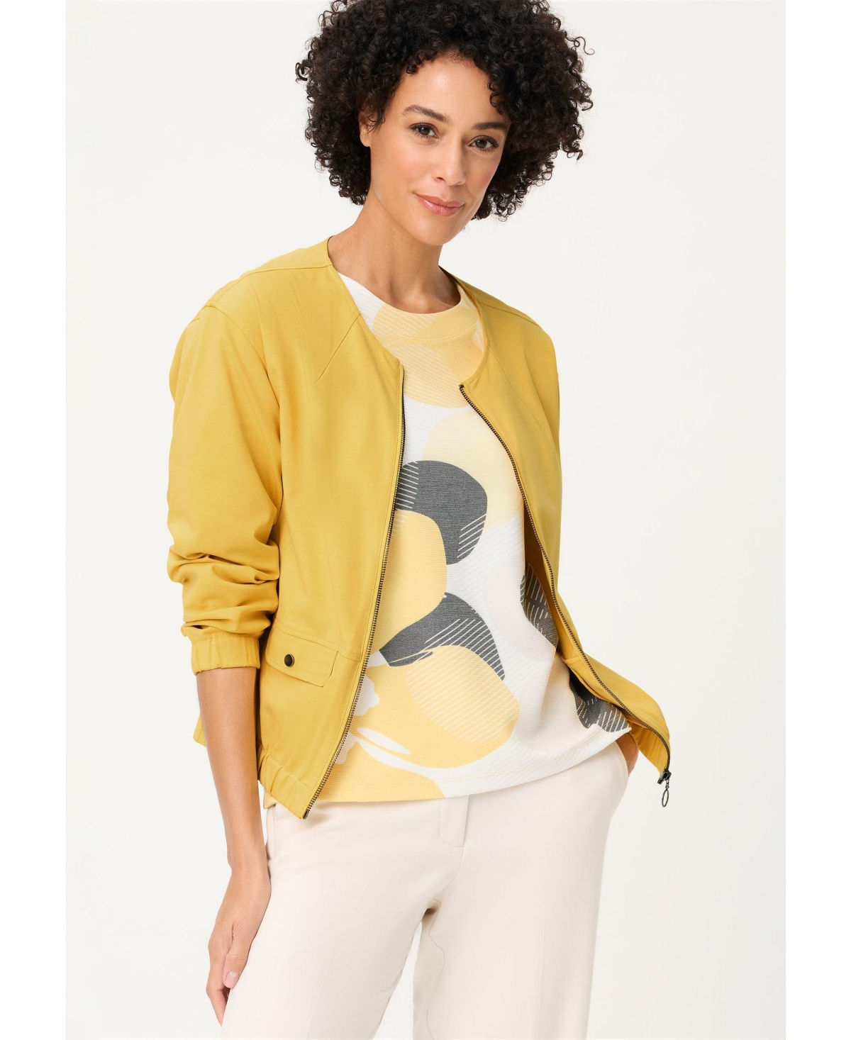 Click here for Olsen Womens Collarless Zip Jacket - Golden yellow prices