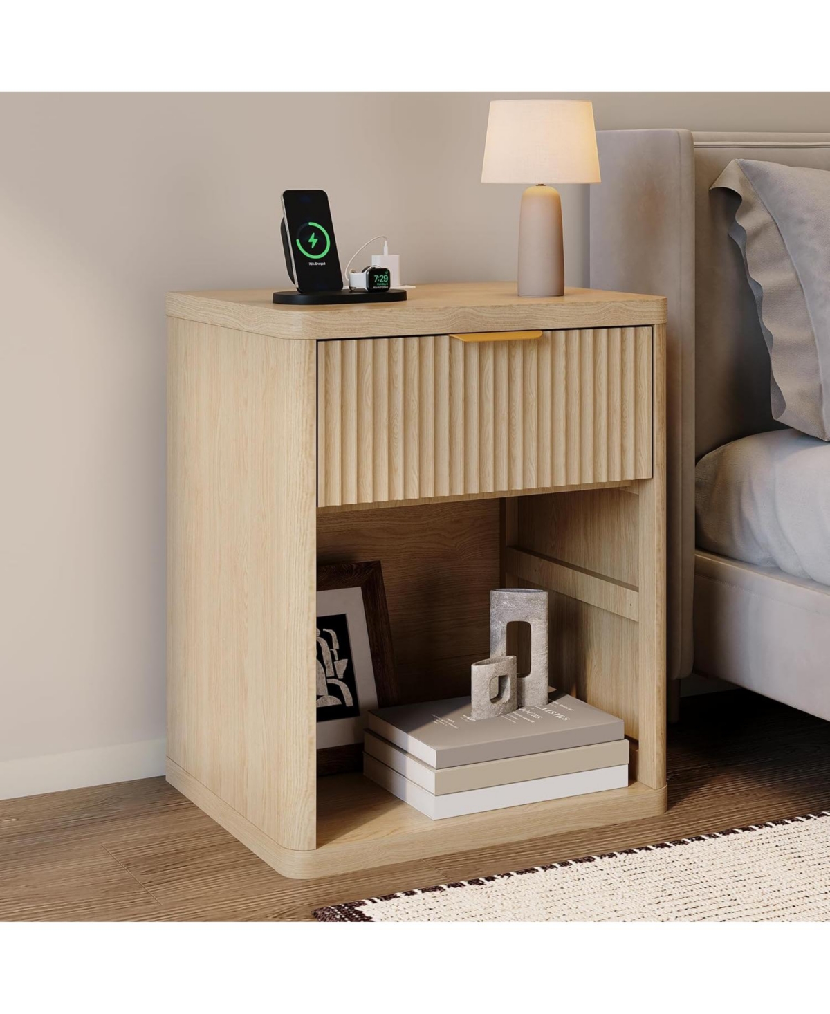 Click here for gaomon Fluted Nightstand with Charging Station  Be... prices