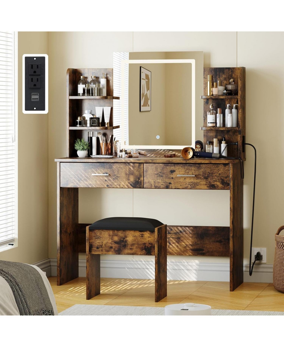 Click here for gaomon Vanity Desk with Lighted Mirror - Makeup Va... prices