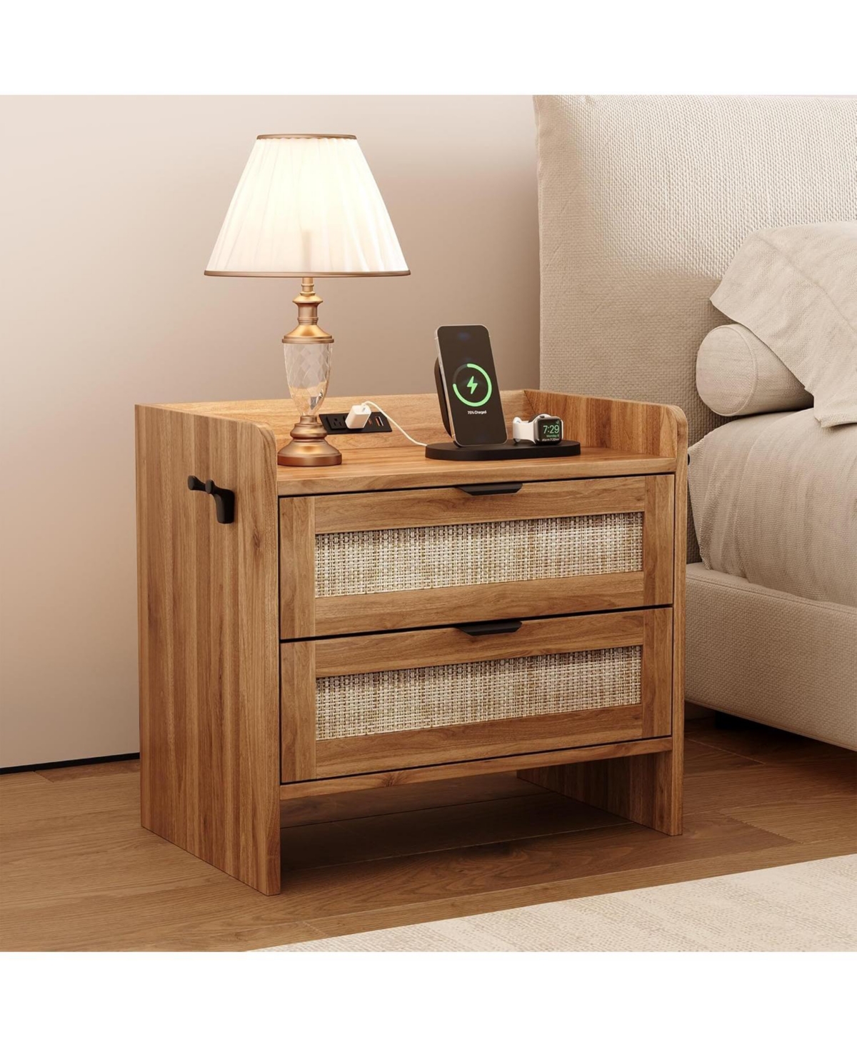 Click here for gaomon Rattan Bedside Table Nightstand  2 Drawer... prices