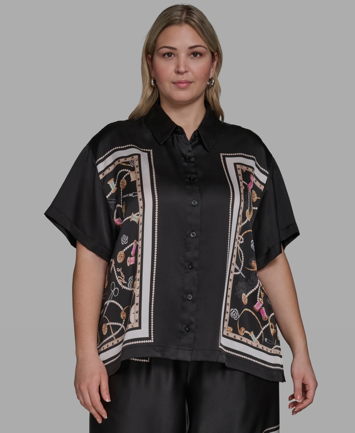 Click here for Karl Lagerfeld Paris Plus Size Printed Collared Sh... prices