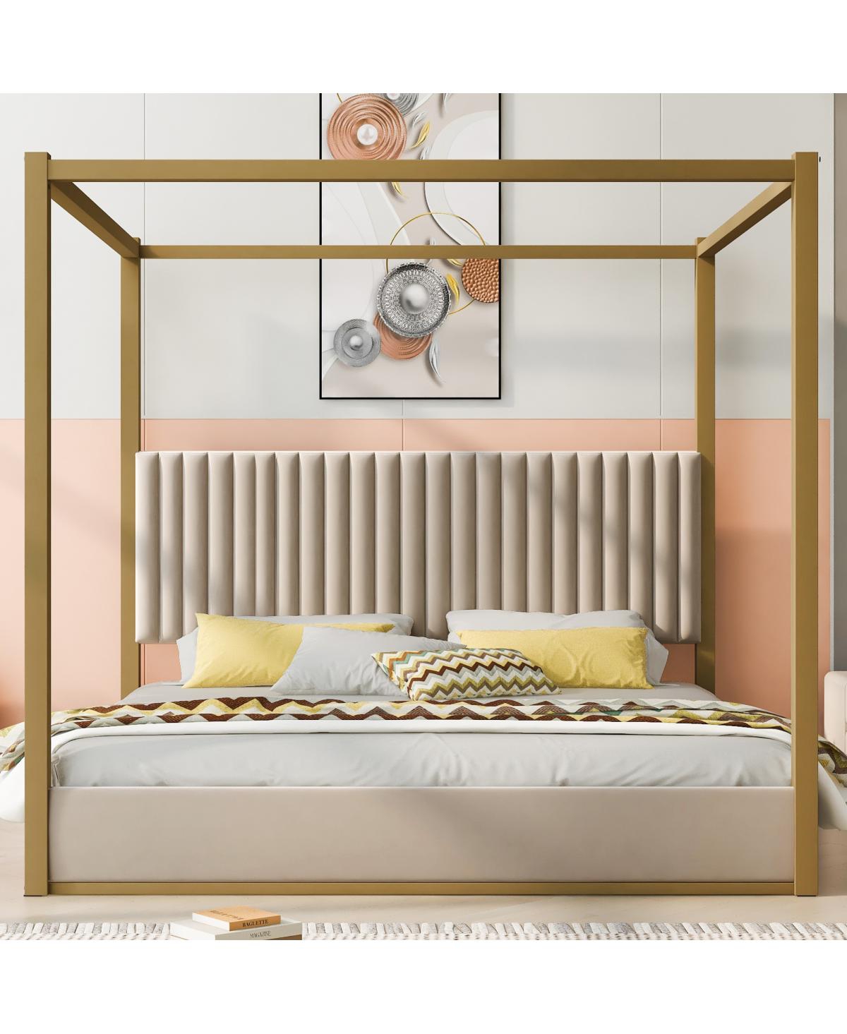 Click here for Streamdale King Size Beige Upholstery Canopy Platf... prices