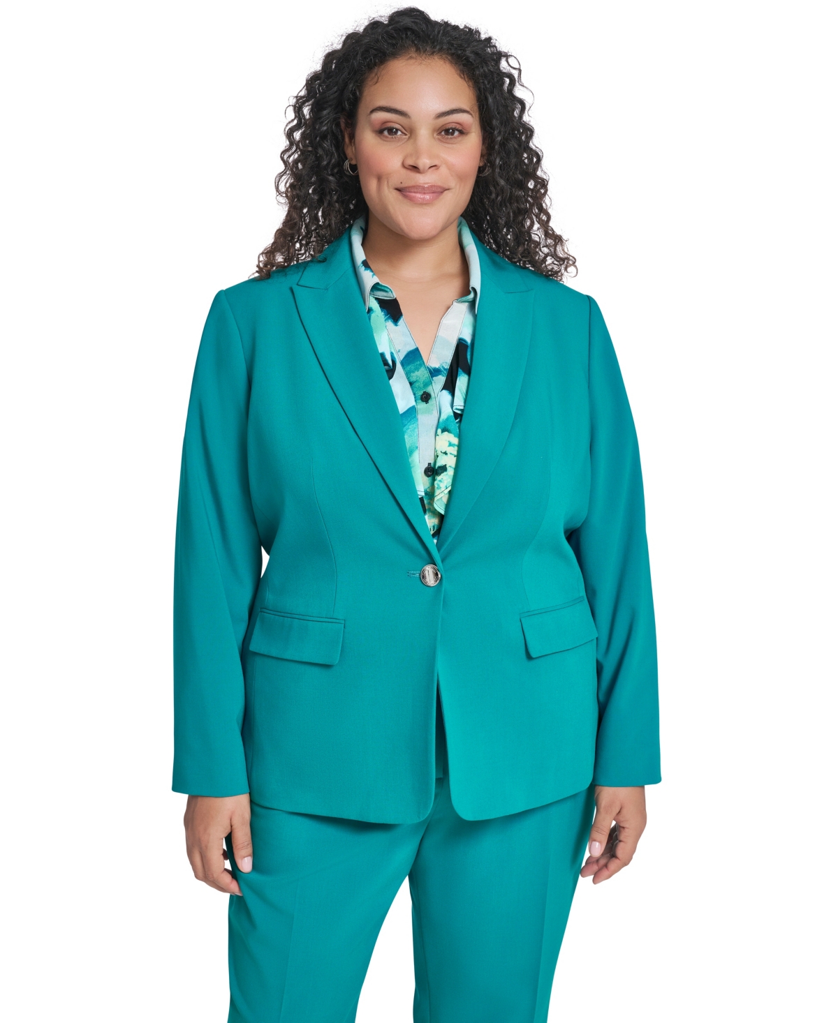 Click here for Calvin Klein Plus Size Collarless Open Front Jacke... prices