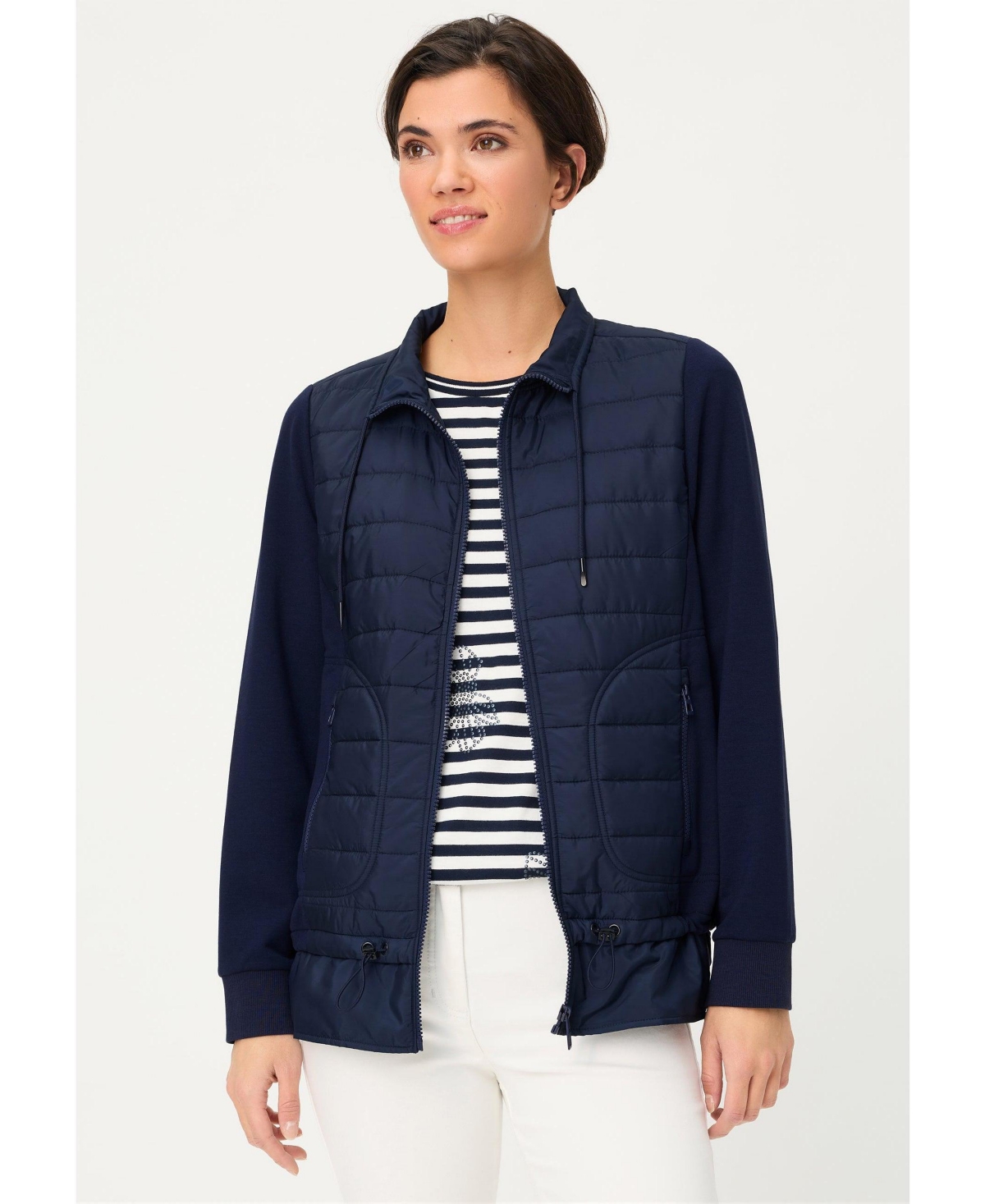Click here for Olsen Womens Mixed Media Jacket - Ink blue prices