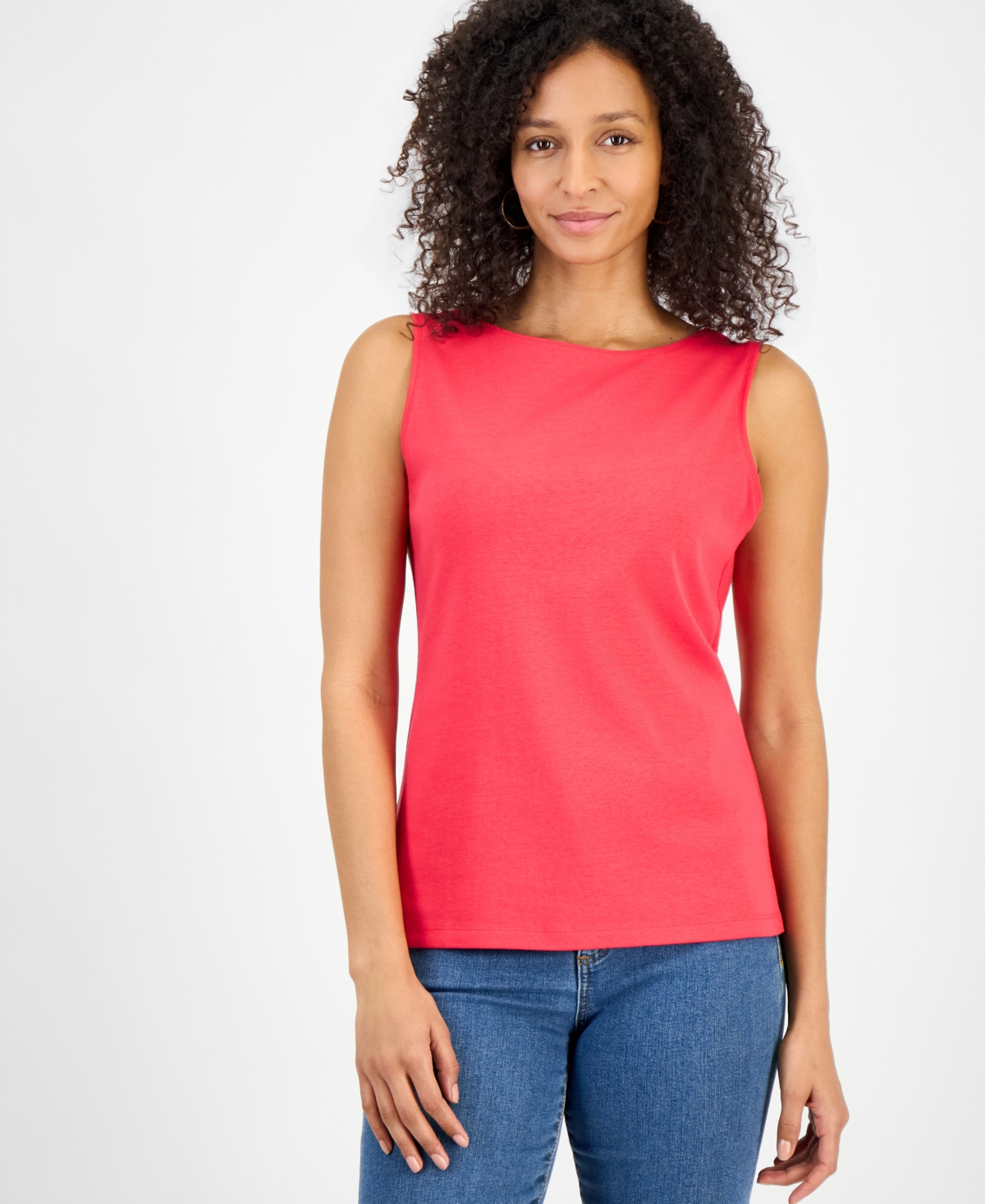 Click here for Style & Co Womens Cotton Boat-Neck Sleeveless Top... prices