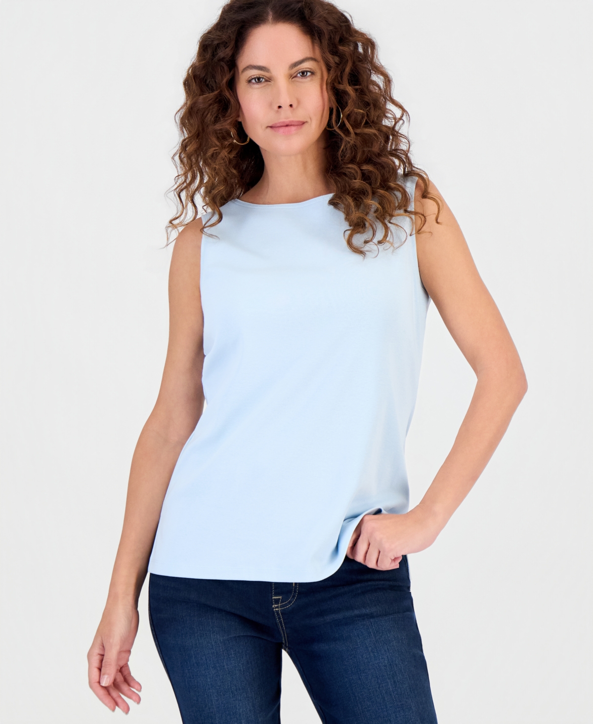 Click here for Style & Co Womens Cotton Boat-Neck Sleeveless Top... prices