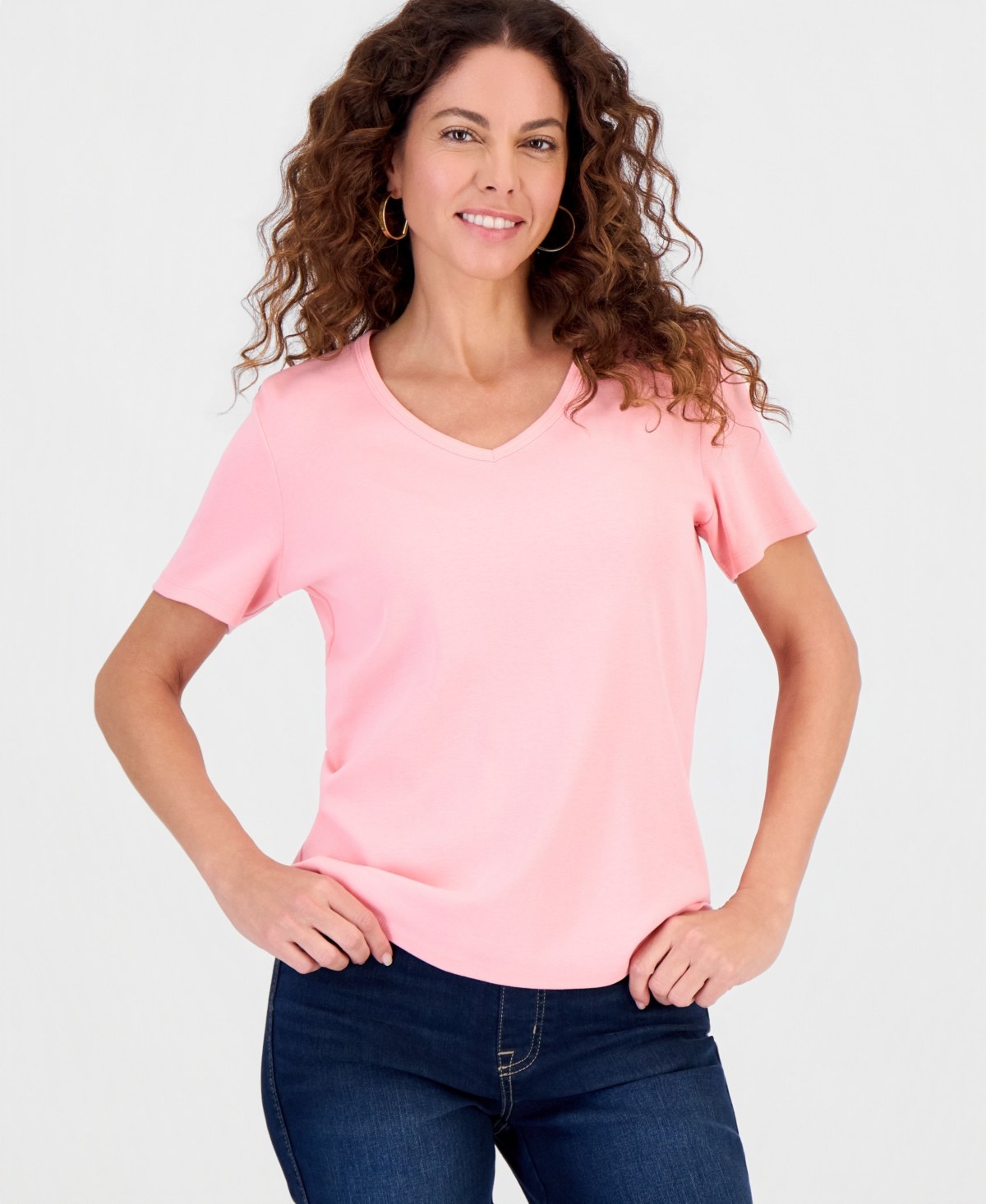 Click here for Style & Co Womens Cotton Short Sleeve V-Neck Top... prices
