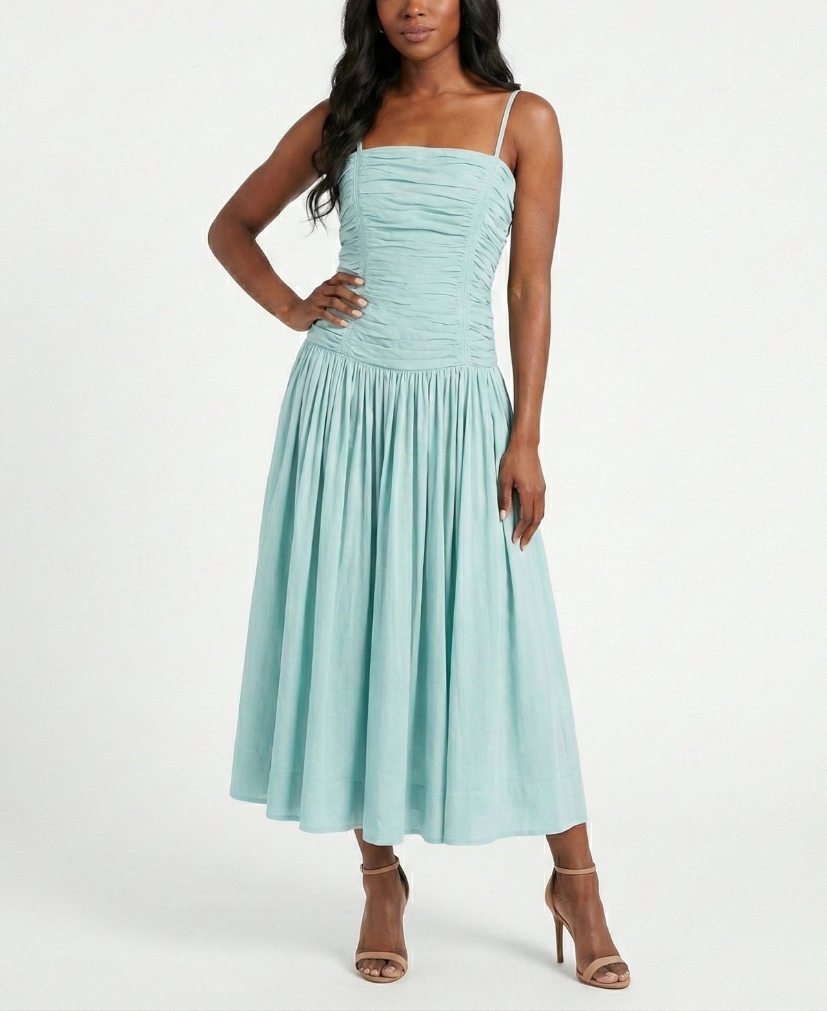 Click here for Taylor Womens Shirred Drop Waist Square Neck Dress... prices