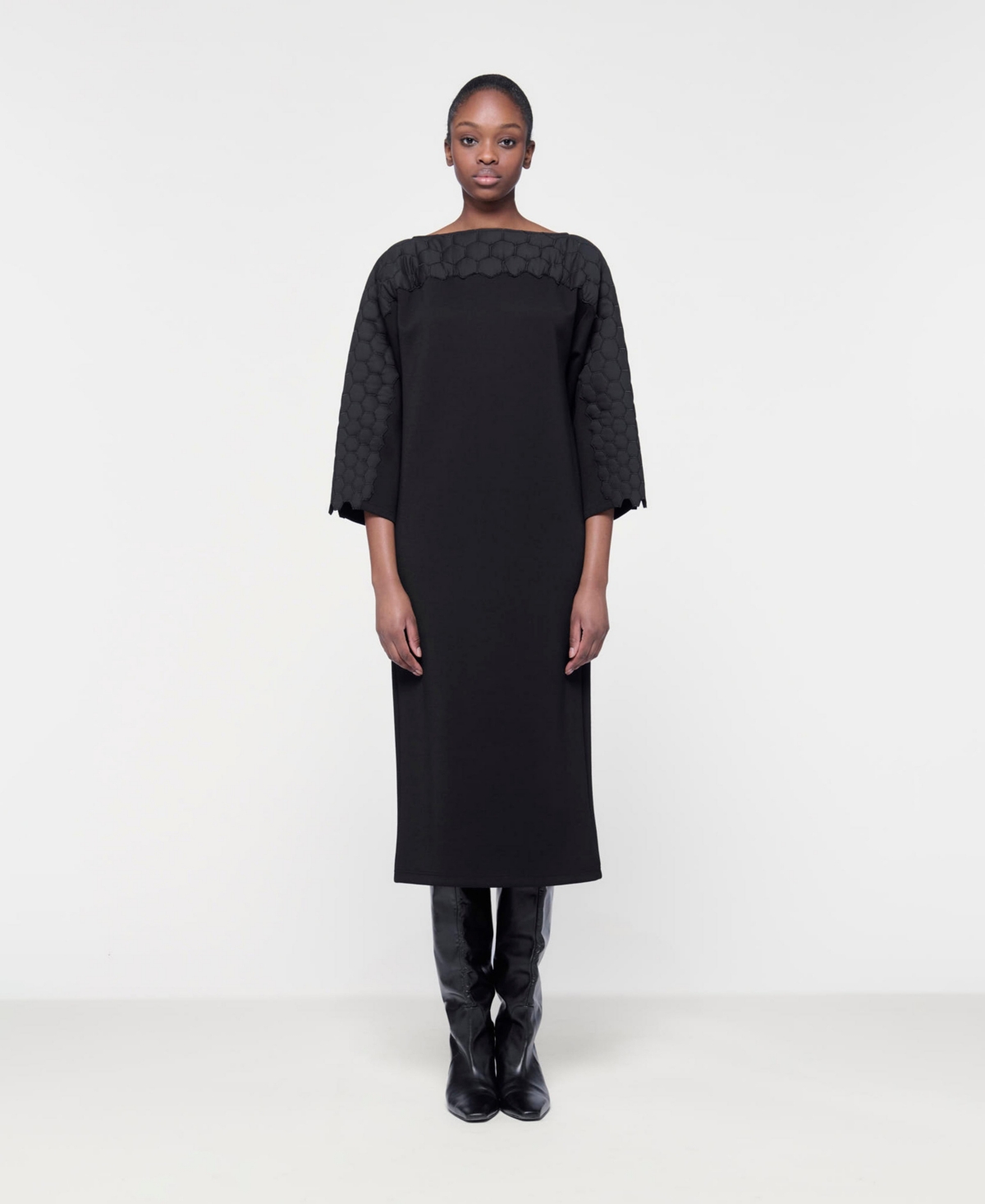 Click here for Leem Womens Quilted Embroidered Dress - Black prices