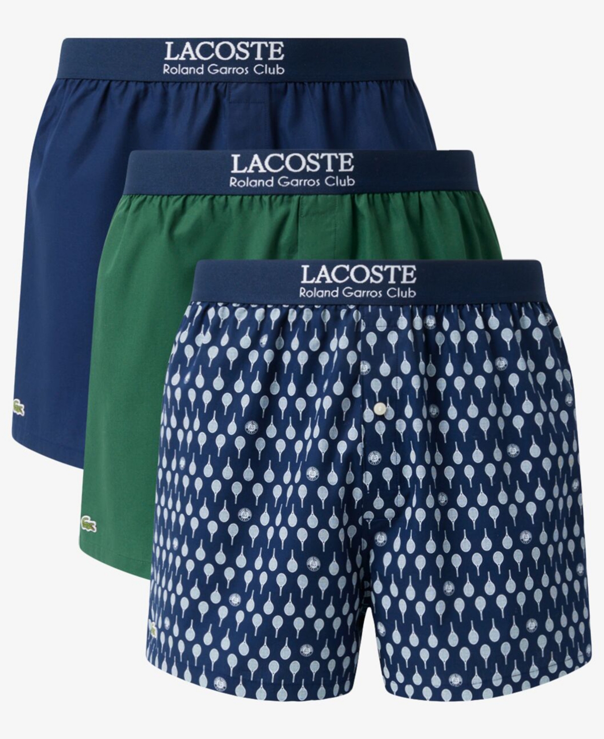 Click here for Lacoste Mens Straight-Fit Woven Boxers  3-Pack - N... prices