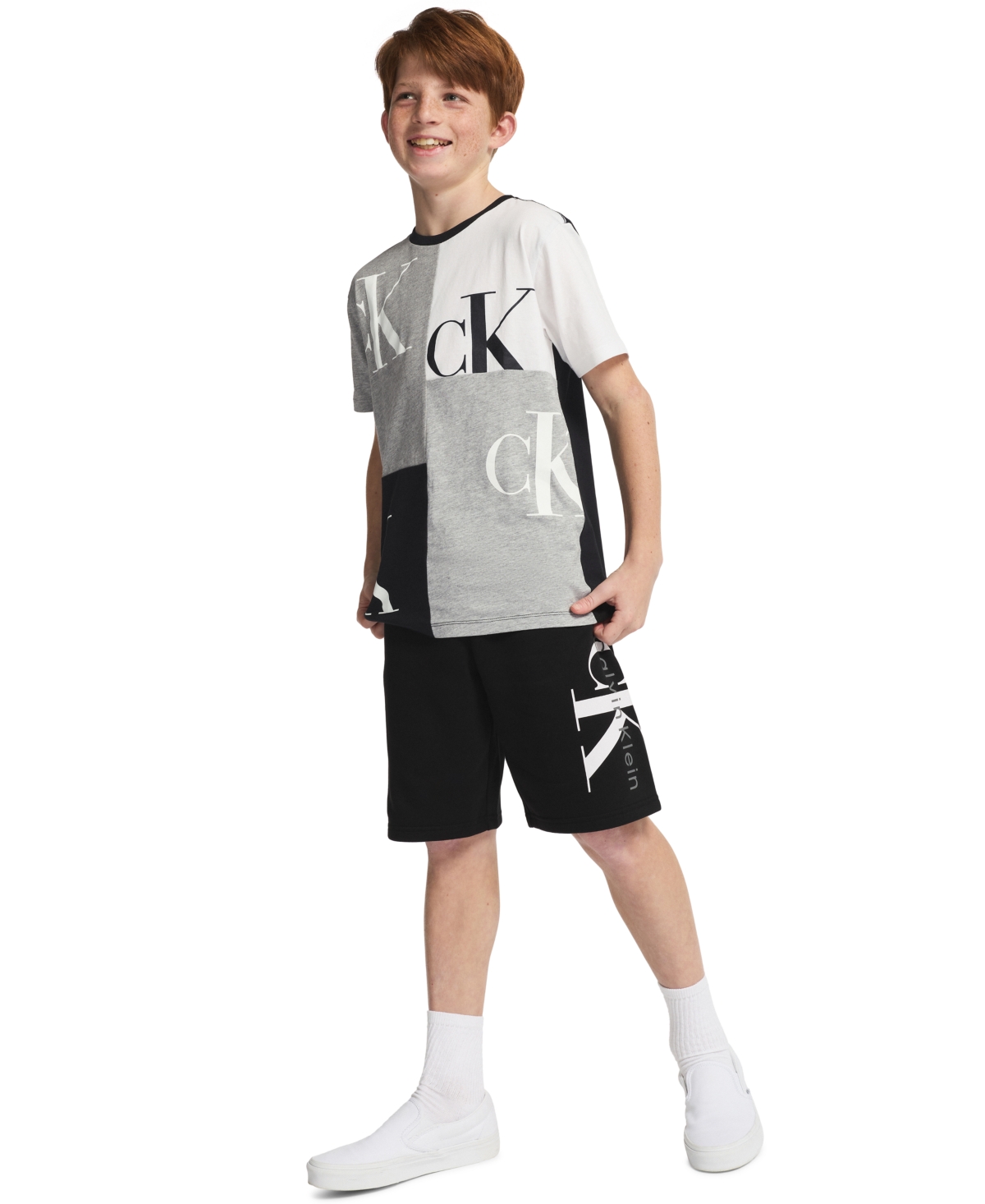Click here for Calvin Klein Boys 8-20 Ck Graphic Knit Pull-On Sho... prices