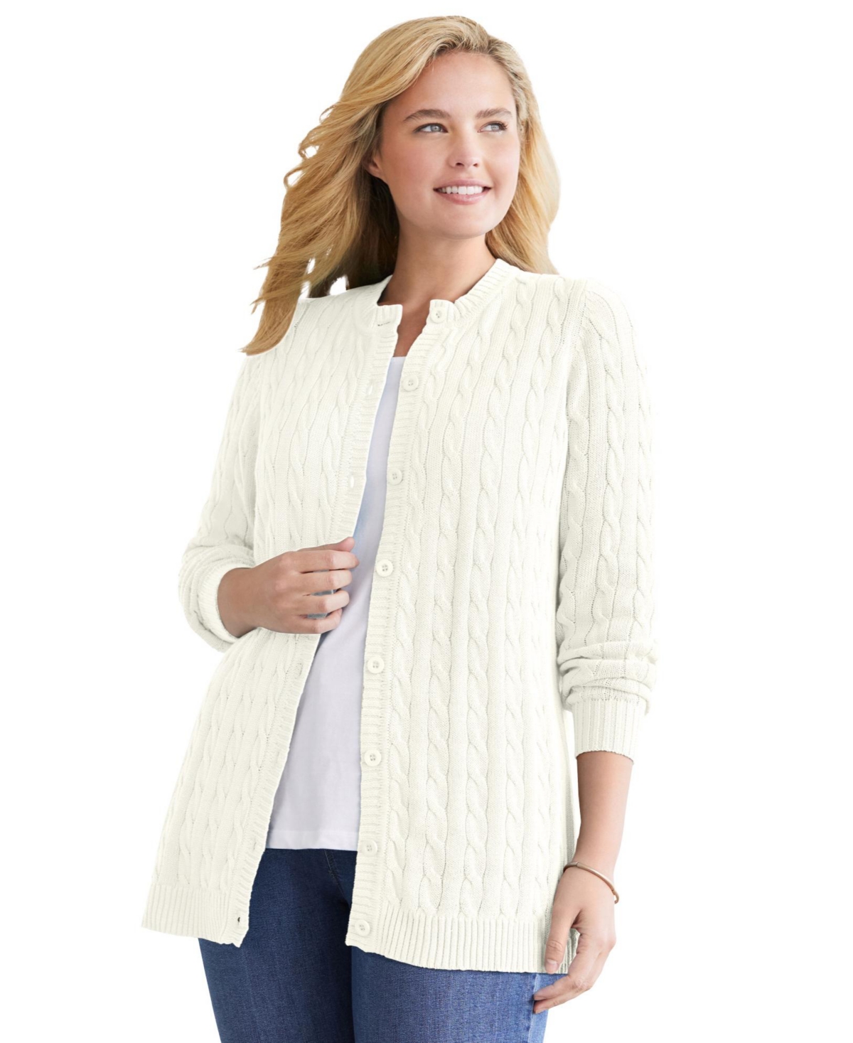 Click here for Woman Within Womens Within Cotton Cable Knit Cardi... prices