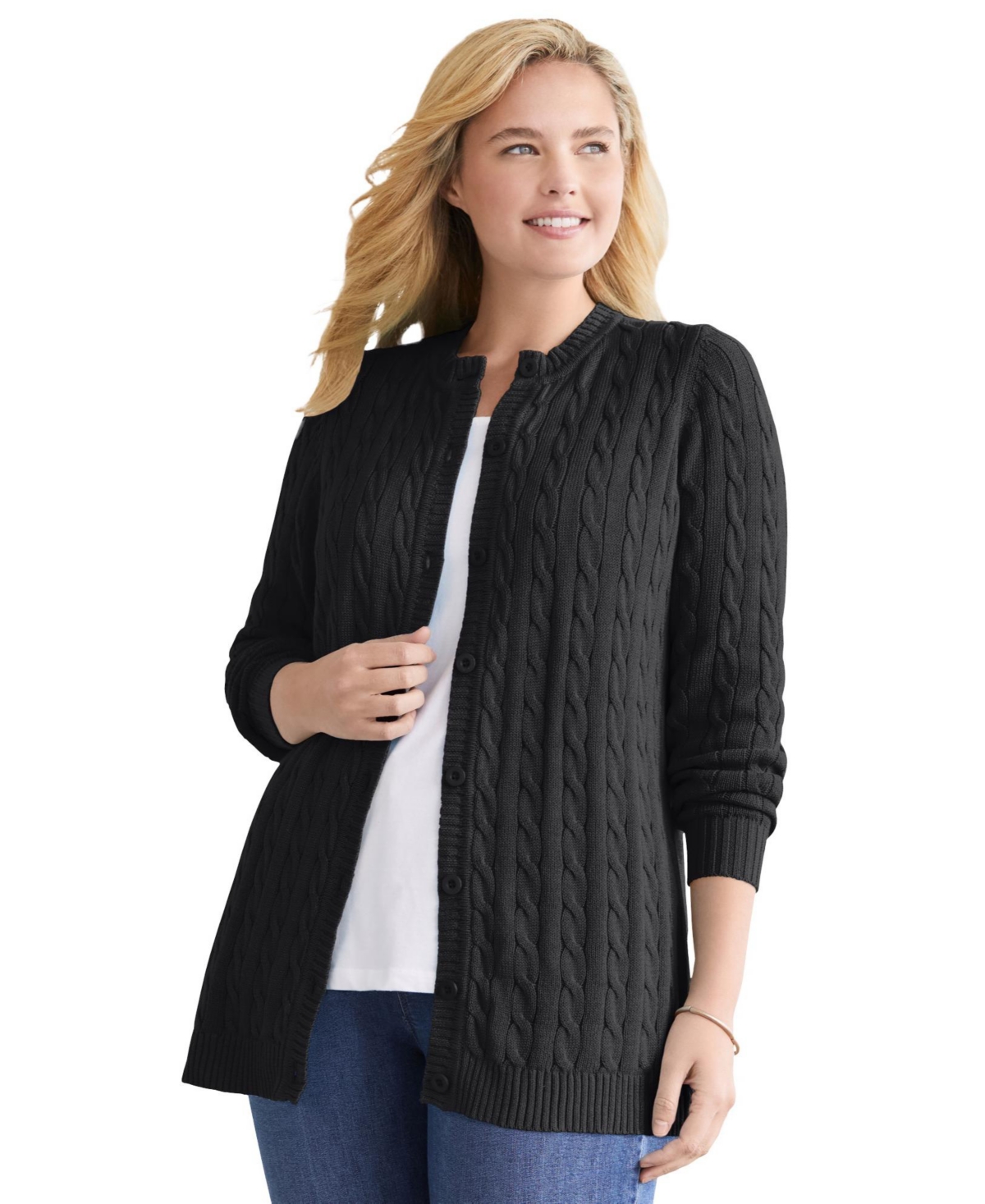 Click here for Woman Within Womens Within Cotton Cable Knit Cardi... prices