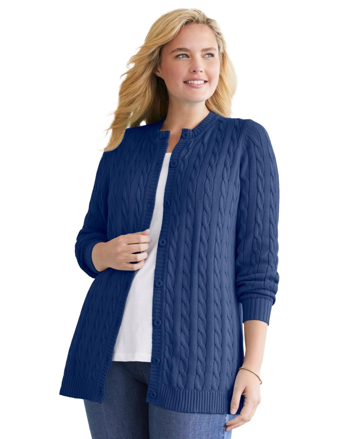 Click here for Woman Within Plus Size Within Cotton Cable Knit Ca... prices