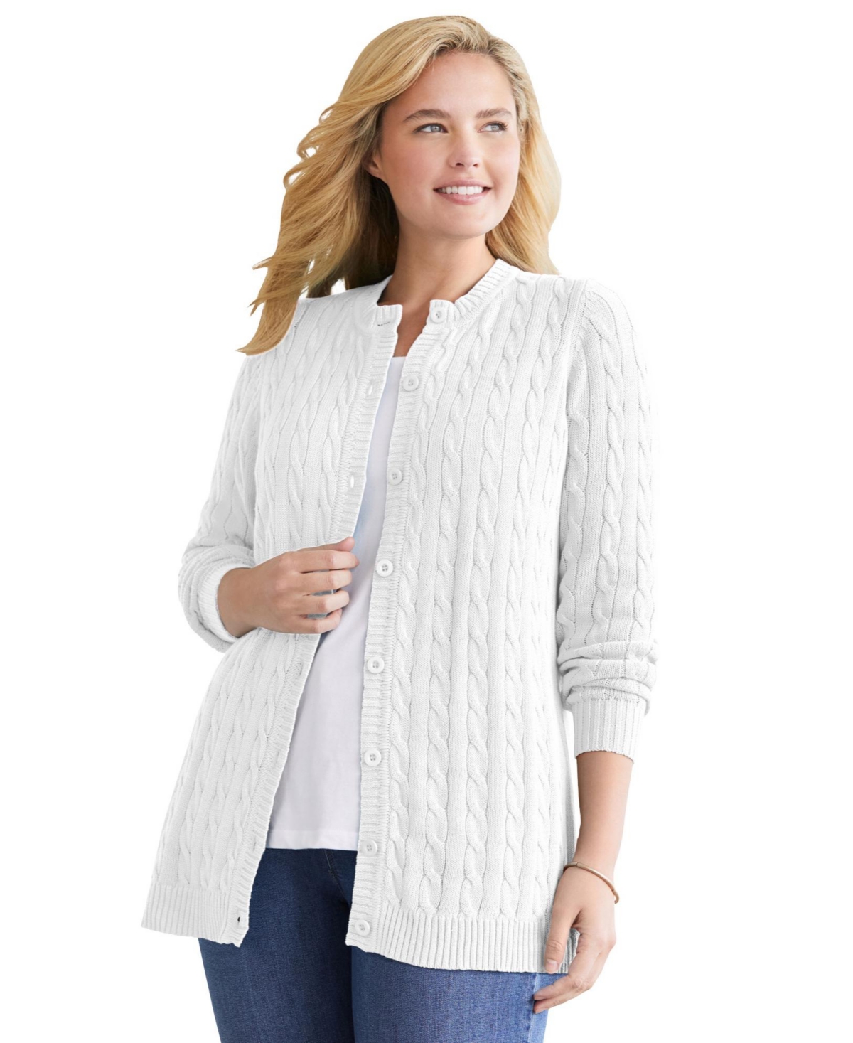 Click here for Woman Within Womens Within Cotton Cable Knit Cardi... prices
