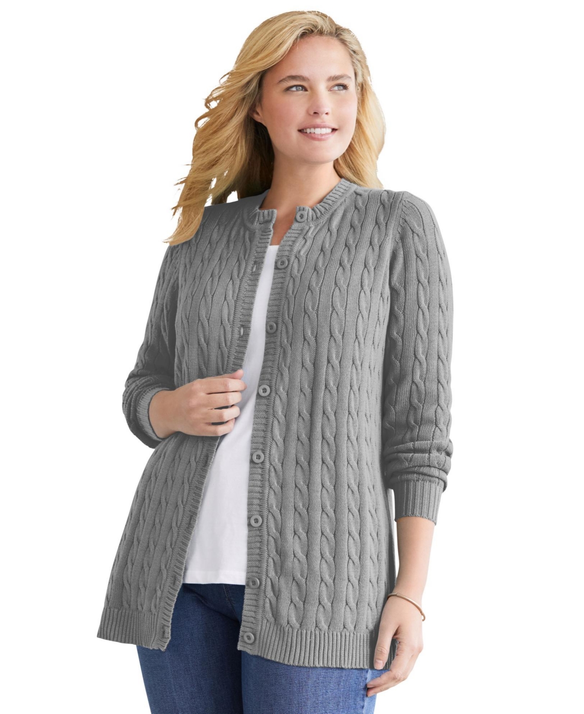 Click here for Woman Within Womens Within Cotton Cable Knit Cardi... prices