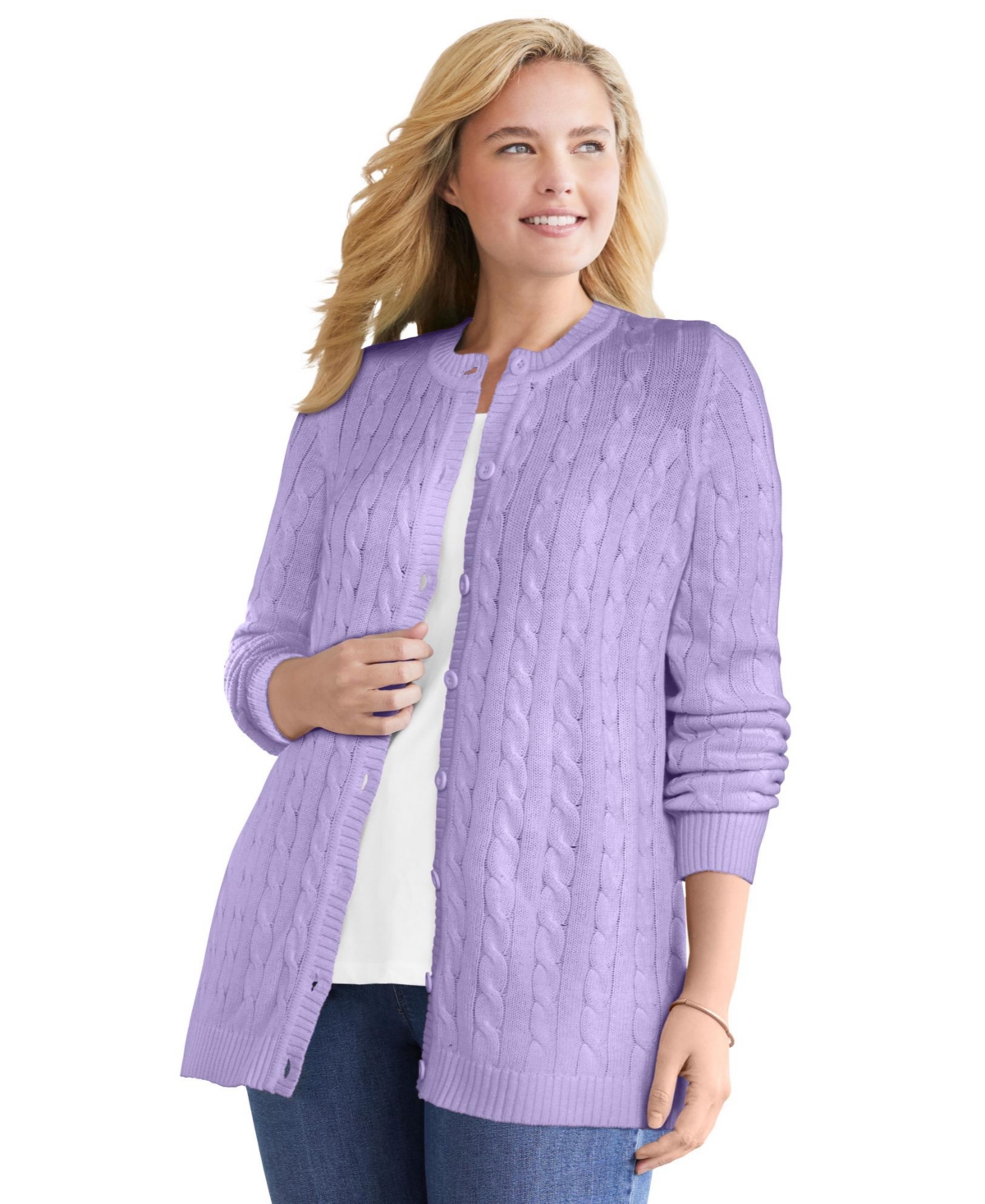 Click here for Woman Within Plus Size Within Cotton Cable Knit Ca... prices