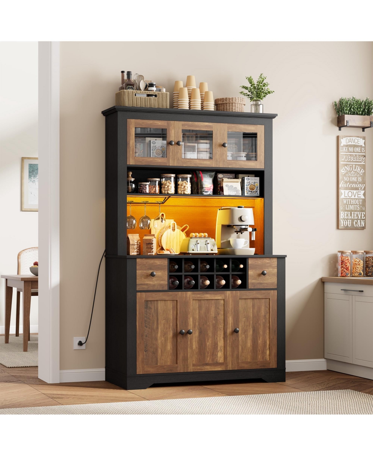 Click here for gaomon 68.7" Wooden Bar Cabinet with Charging... prices