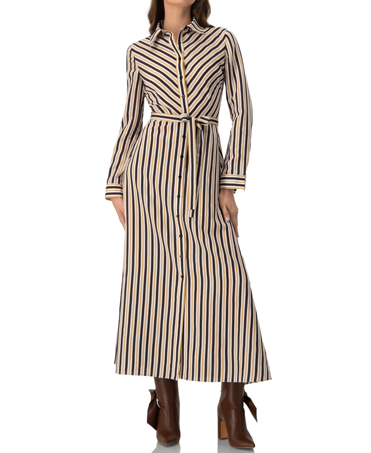 Click here for Ivonne Womens Long Striped Shirt Dress - Beige ove... prices