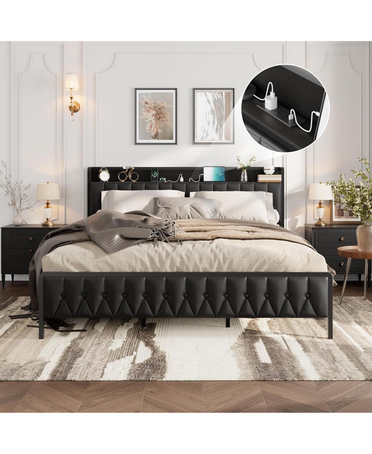 Click here for gaomon King Bed Frame with Charging Station  Faux... prices