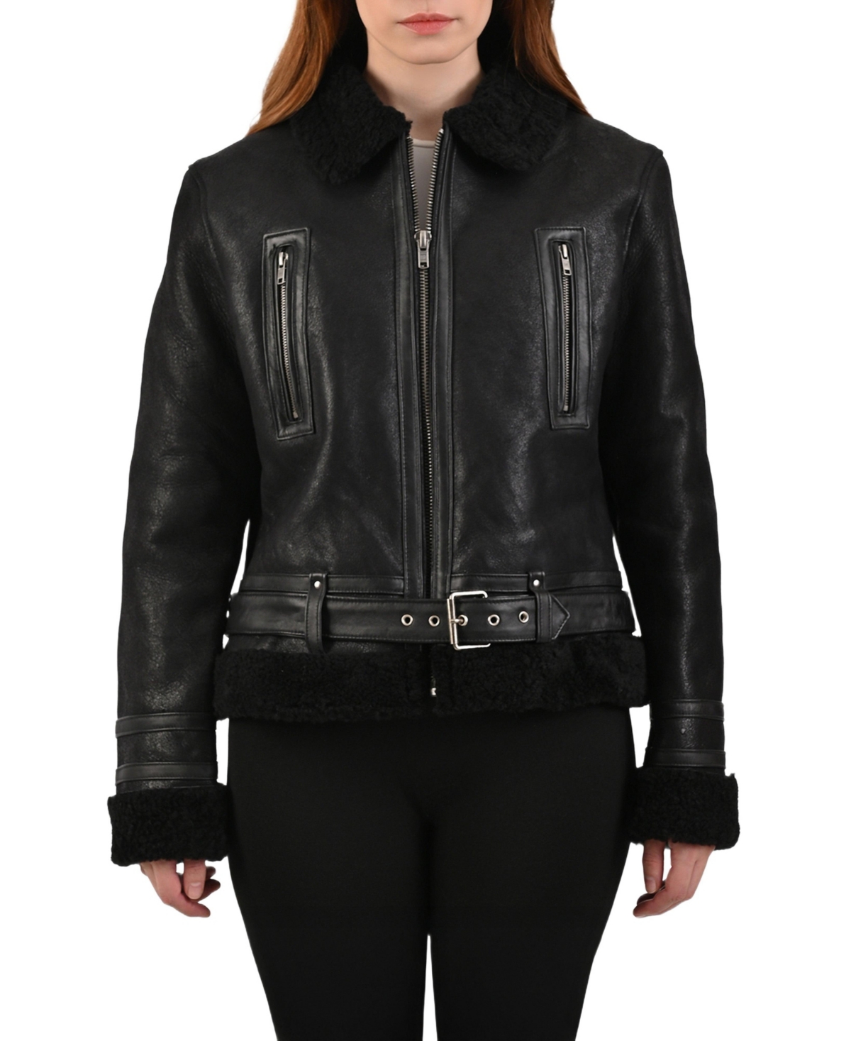 Click here for Frye Womens Nappa Leather Jacket with Faux Shearli... prices