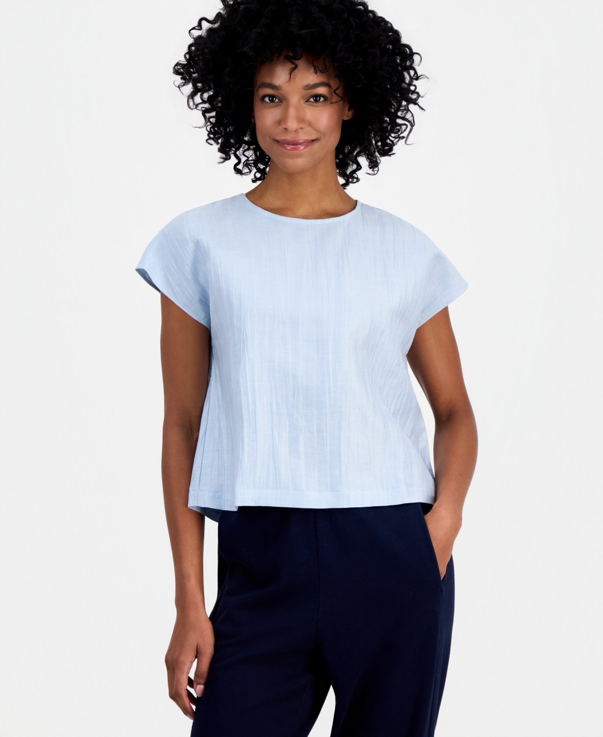 Click here for Eileen Fisher Womens Round-Neck Short-Sleeve Boxy... prices