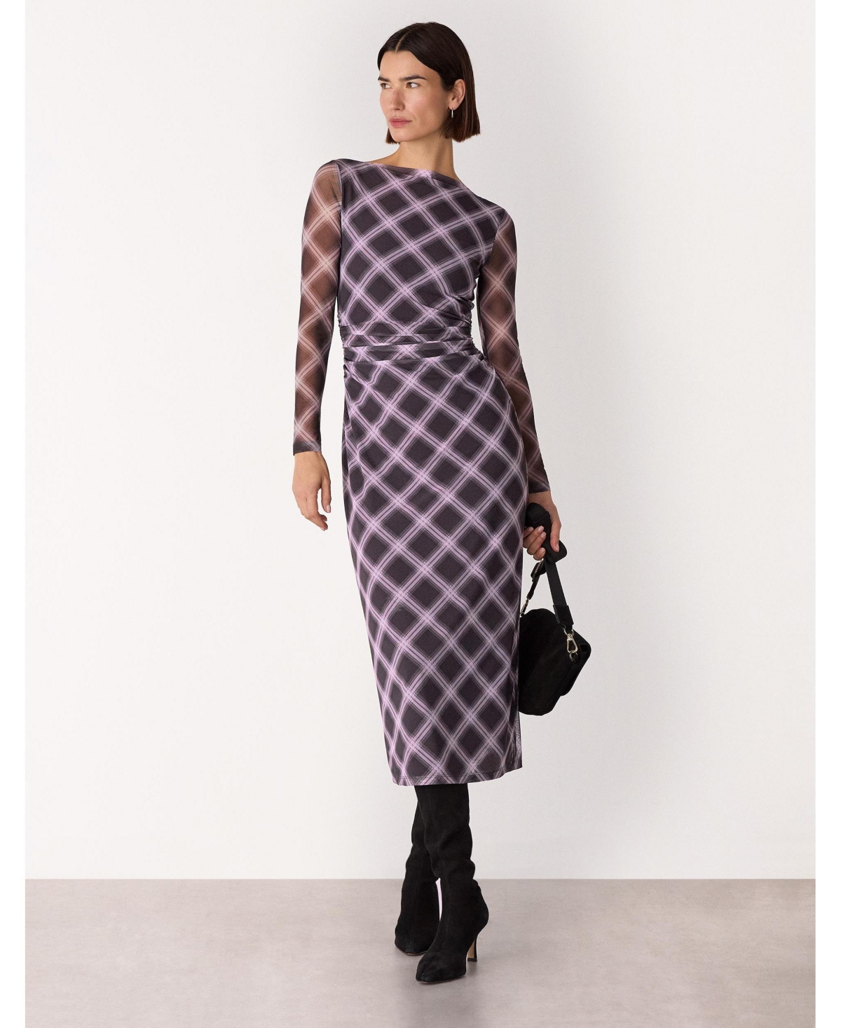 Whistles Womens Check Mesh Dress - Dark Grey