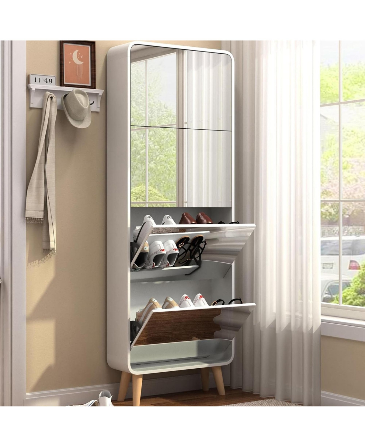 Click here for Rainsken Mirror Shoe Cabinet - Modern Arc Shoe Sto... prices