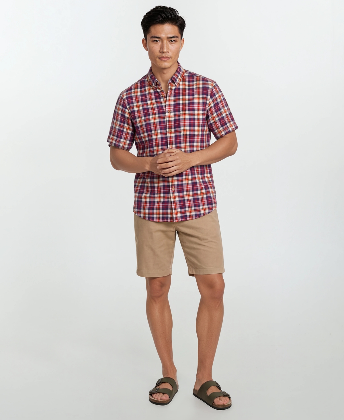 Click here for Vintage 1946 Mens Button-Down Shirt - Navy Mix/Red... prices