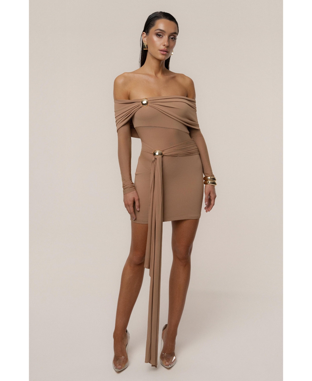 Click here for Jluxlabel Womens Glow State Drape Dress - Beige prices