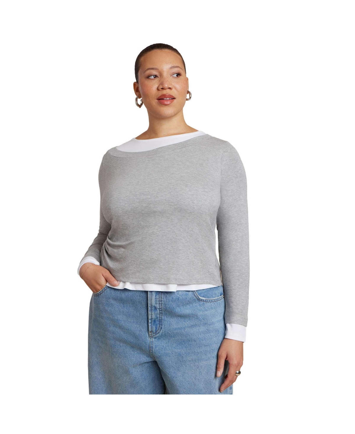 Click here for Eloquii Womens Layered Longsleeve Top - Heather gr... prices