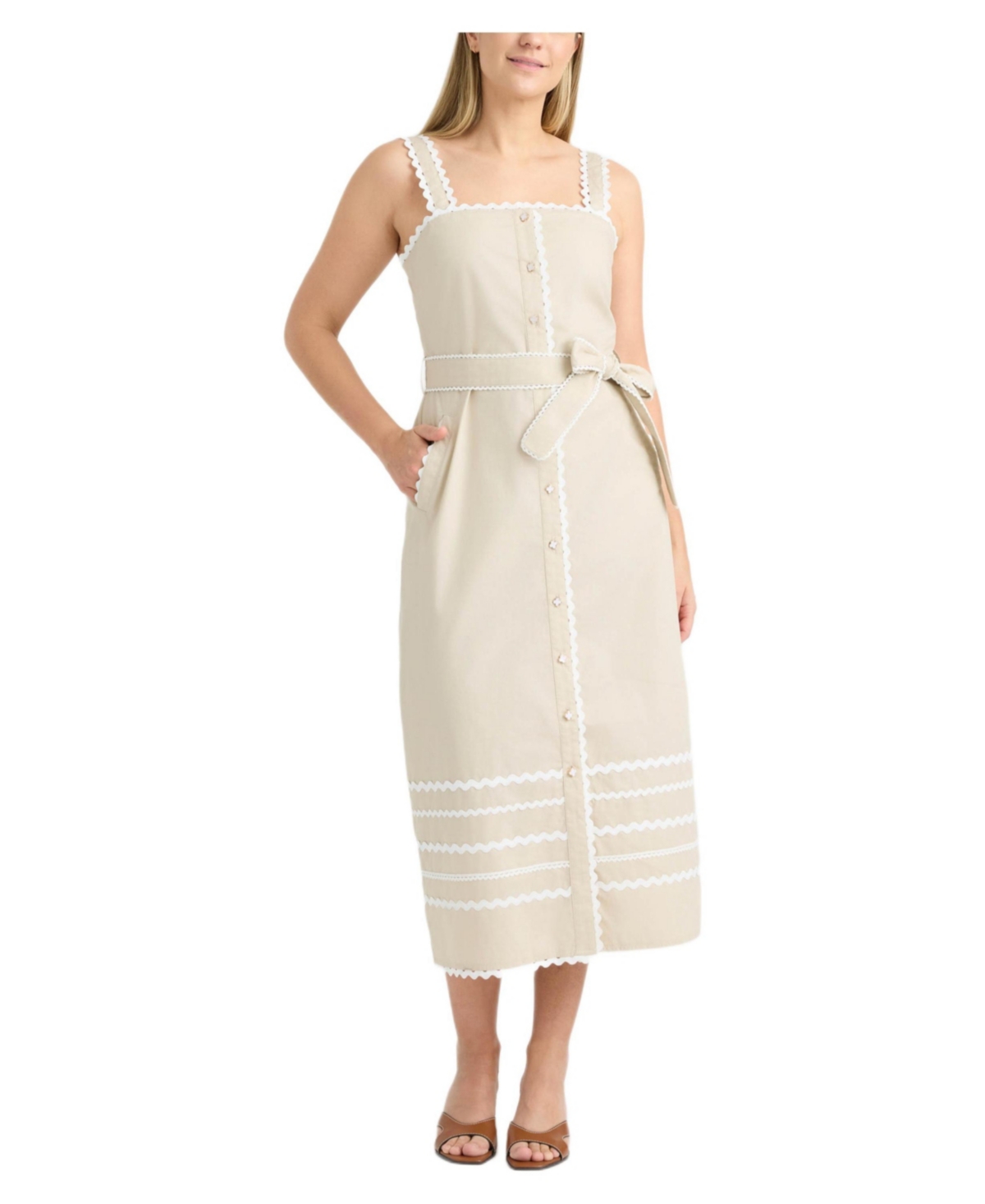 Click here for Ellen Tracy Womens Ric Rac Midi Dress - Stone prices