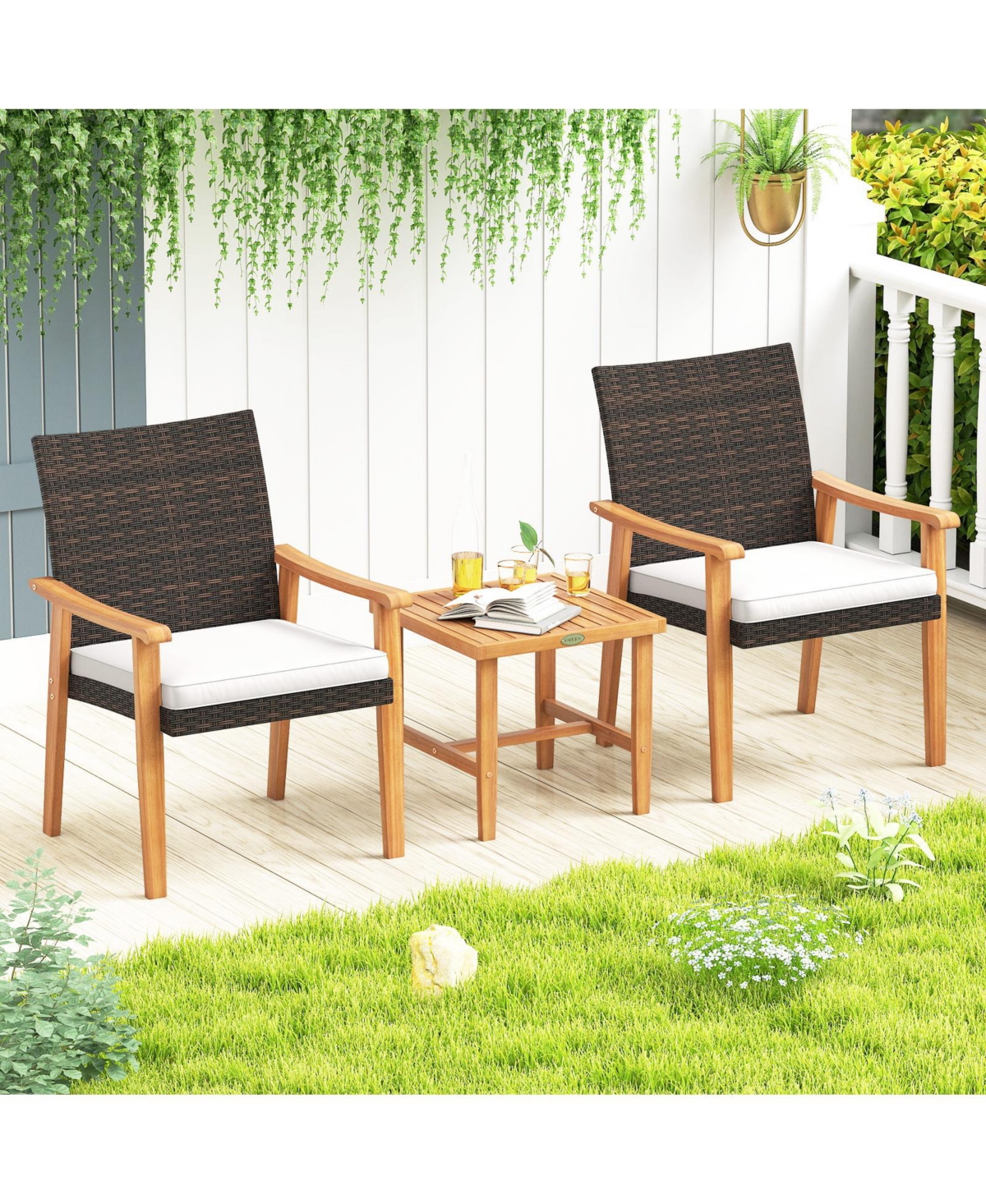 Click here for Gymax 3 Pcs Patio Pe Wicker Furniture Set w/Coffee... prices