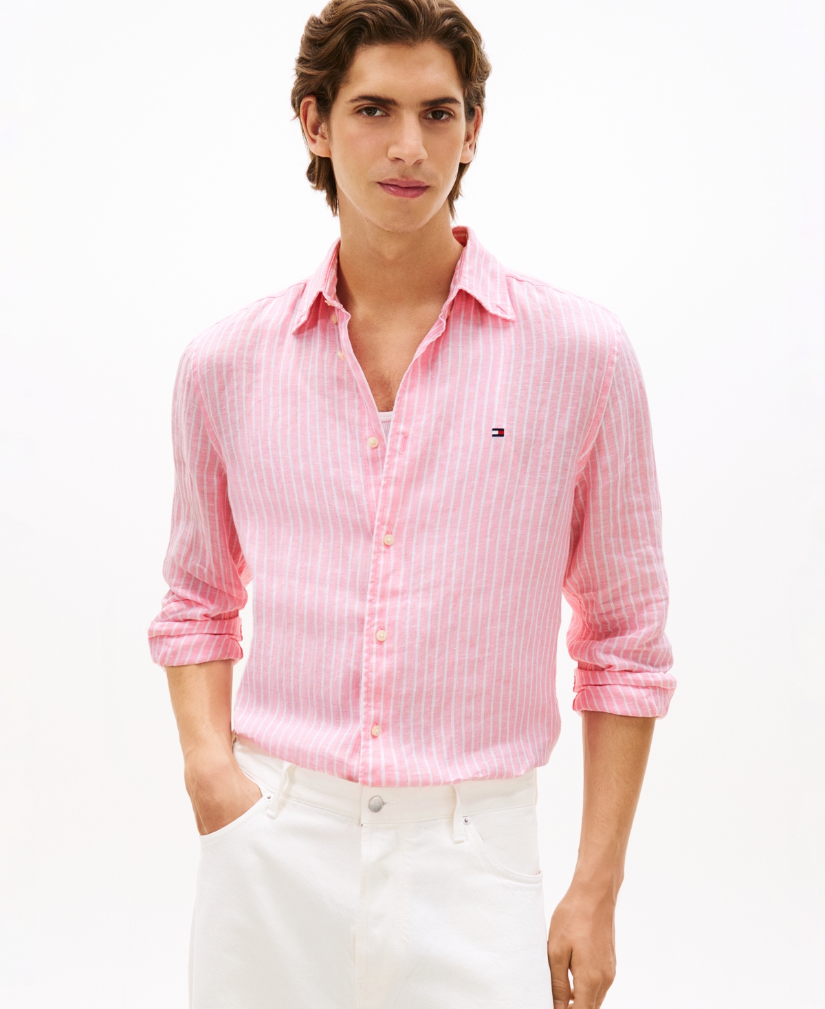 Click here for Tommy Hilfiger Mens 100 Linen Bengal Stripe Shirt... prices