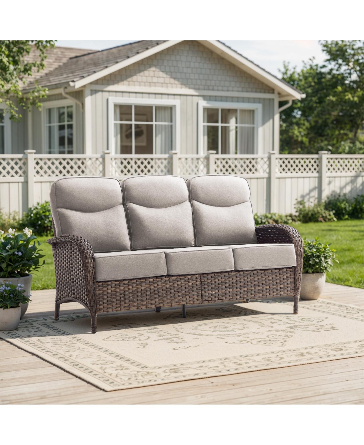 Click here for Gymojoy 3-Seat Brown Pe Wicker Outdoor Couch with... prices