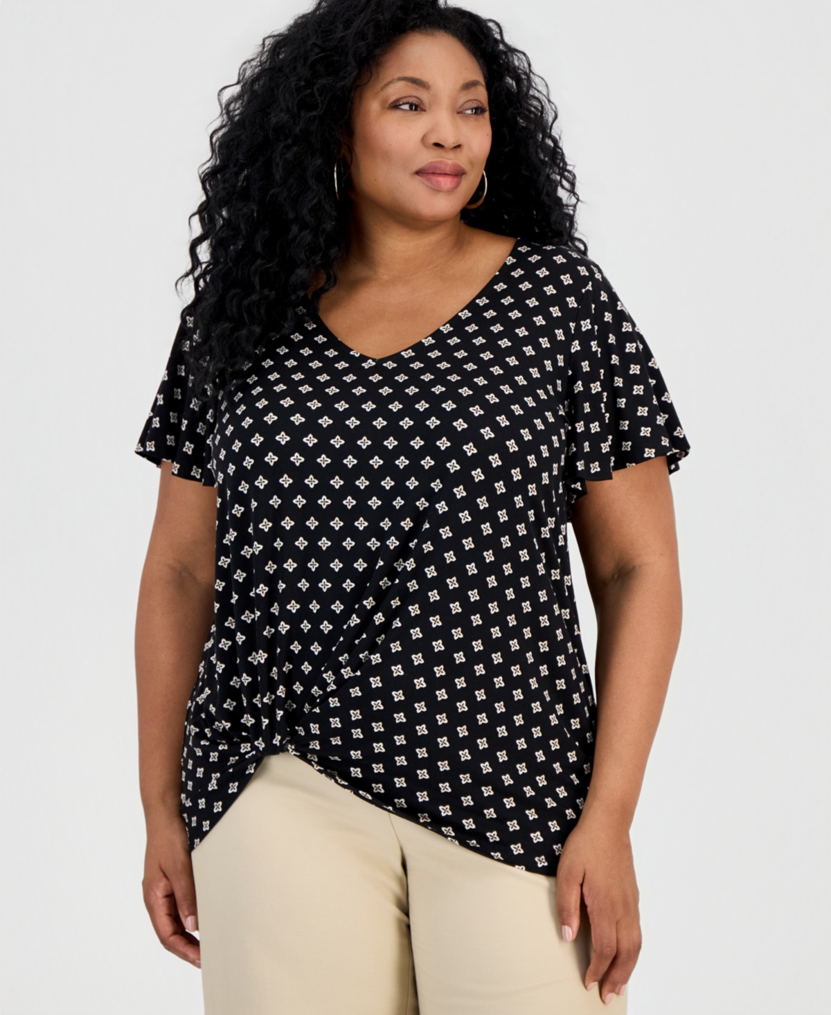 Click here for Jm Collection Plus Size Allegria Knot-Hem Top  Mac... prices