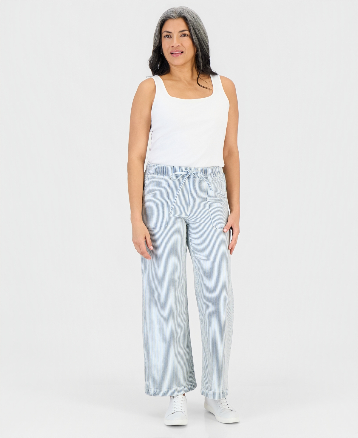 Click here for Style & Co Petite Engineer-Stripe Pull-On Wide-Leg... prices