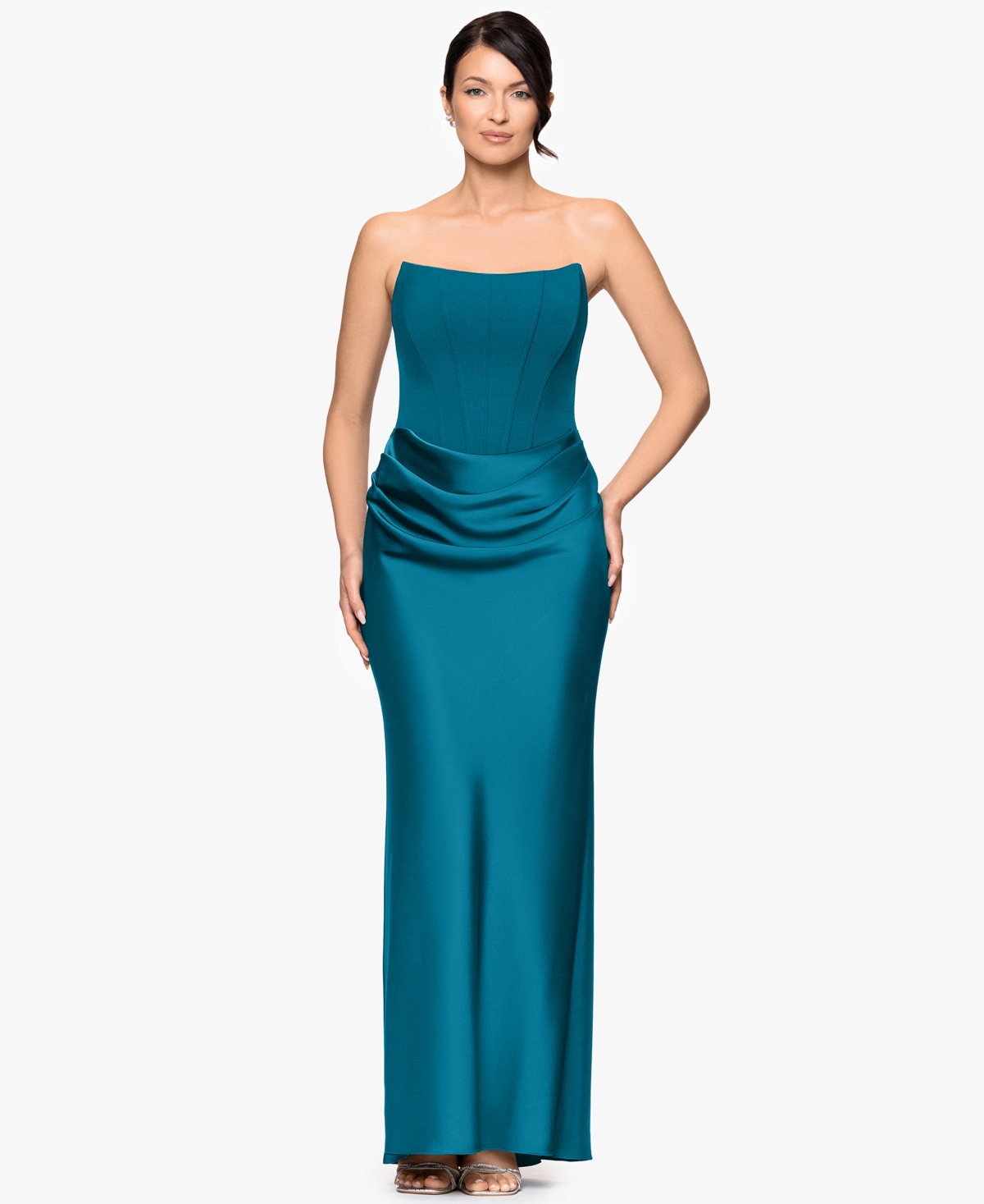 Click here for Betsy & Adam Womens Mixed-Media Strapless Corset G... prices