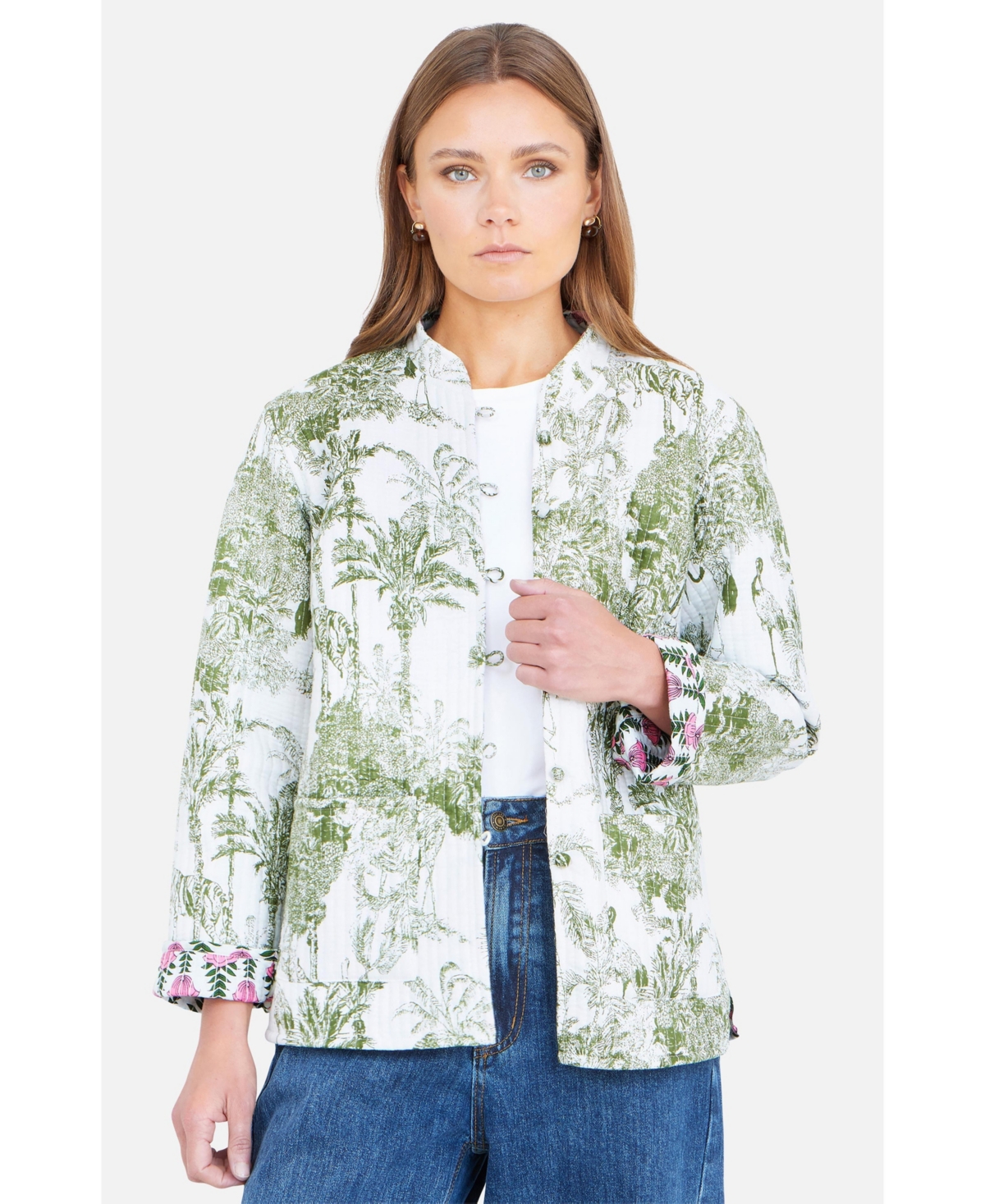 Click here for Yumi Womens Reversible Cotton Quilted Jacket - Gre... prices