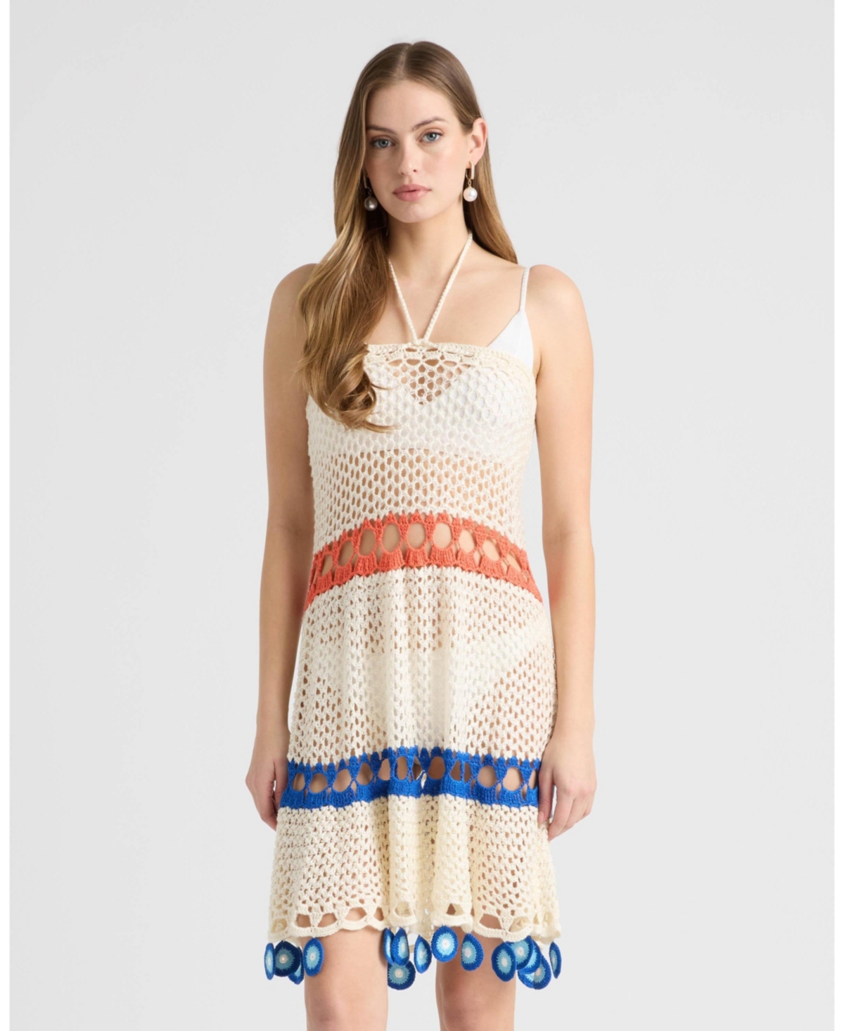 Click here for Nvlt Womens Short Crochet Halter Dress - Beige prices