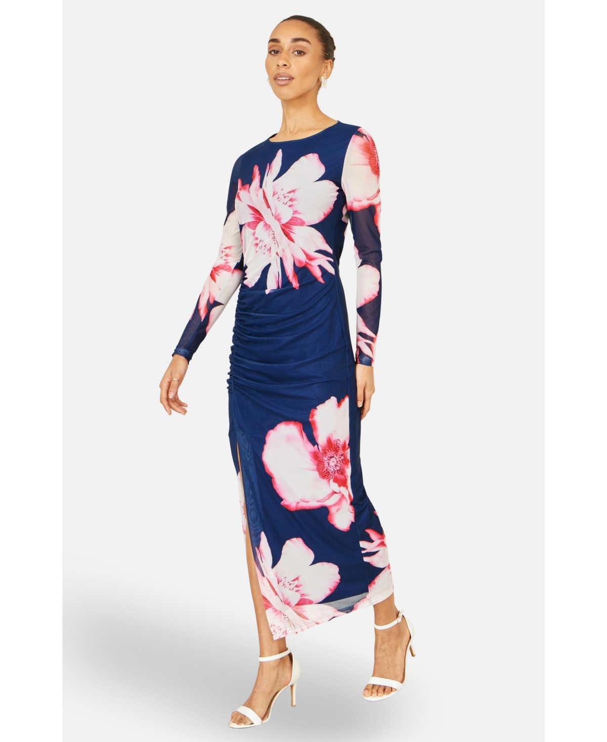 Click here for Yumi Womens Long Sleeve Mesh Maxi Dress - Navy prices