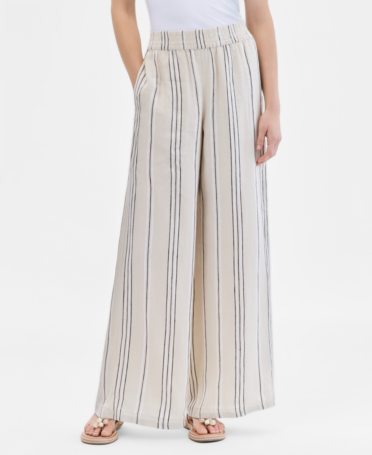 I.n.c. International Concepts Womens Stripe Linen-Blend Wide-Leg Pants  Macys Exclusive - Mel Stripe