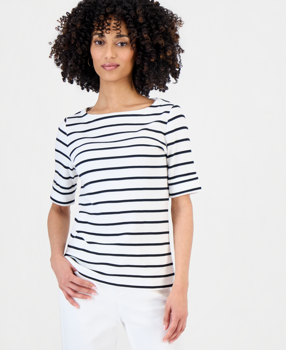 Click here for Style & Co Petite Boat-Neck Elbow-Sleeve Top  Macy... prices
