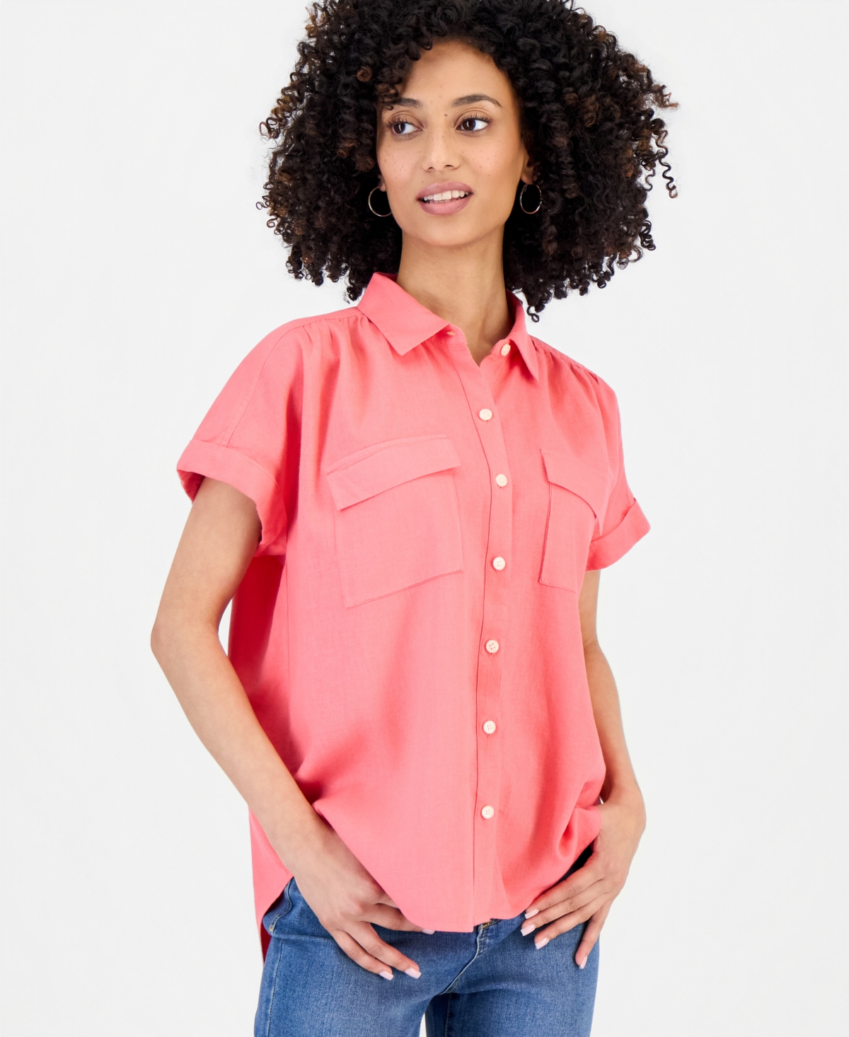Click here for Style & Co Womens Cuffed Camp Shirt  Macys Exclusi... prices