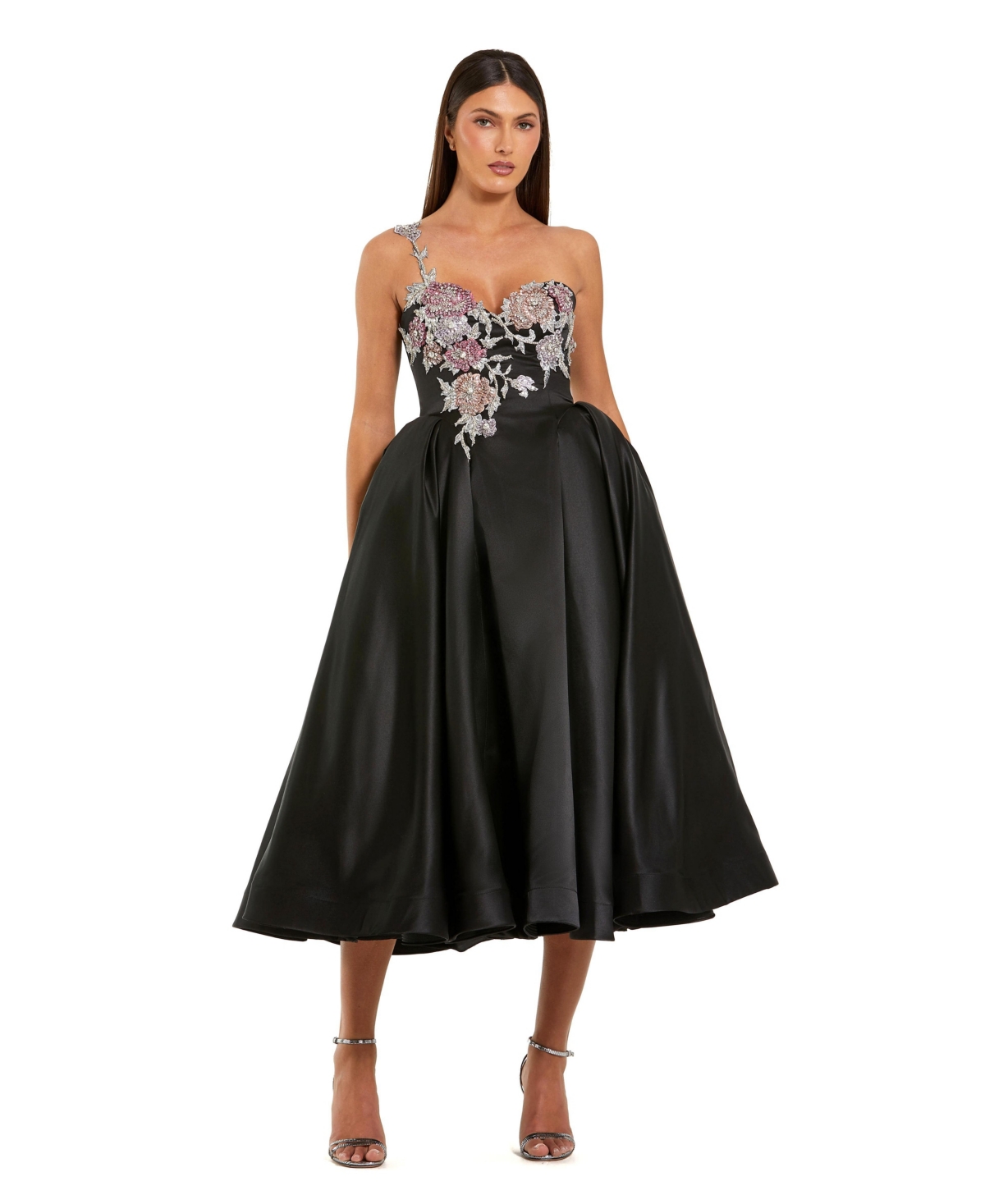 Click here for Mac Duggal Womens One Shoulder Satin Midi Dress Wi... prices