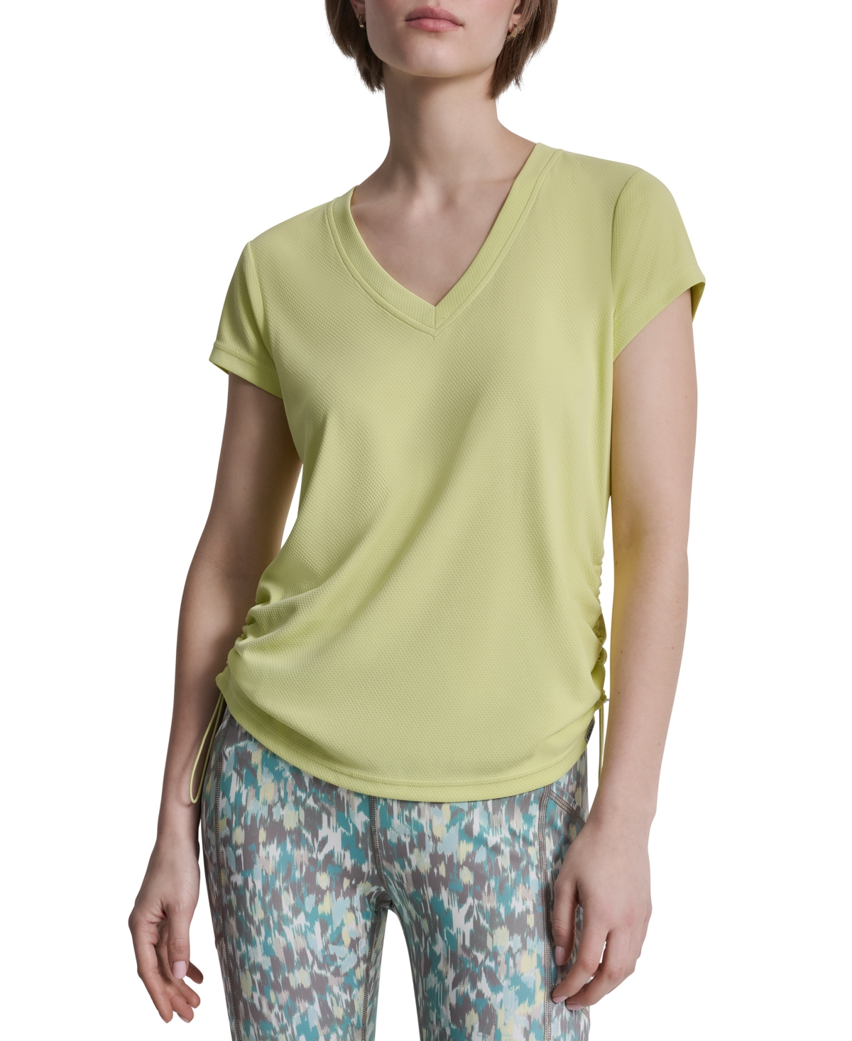 Click here for Dkny Sport Womens Ruched Side Seams V-Neck Tech T-... prices