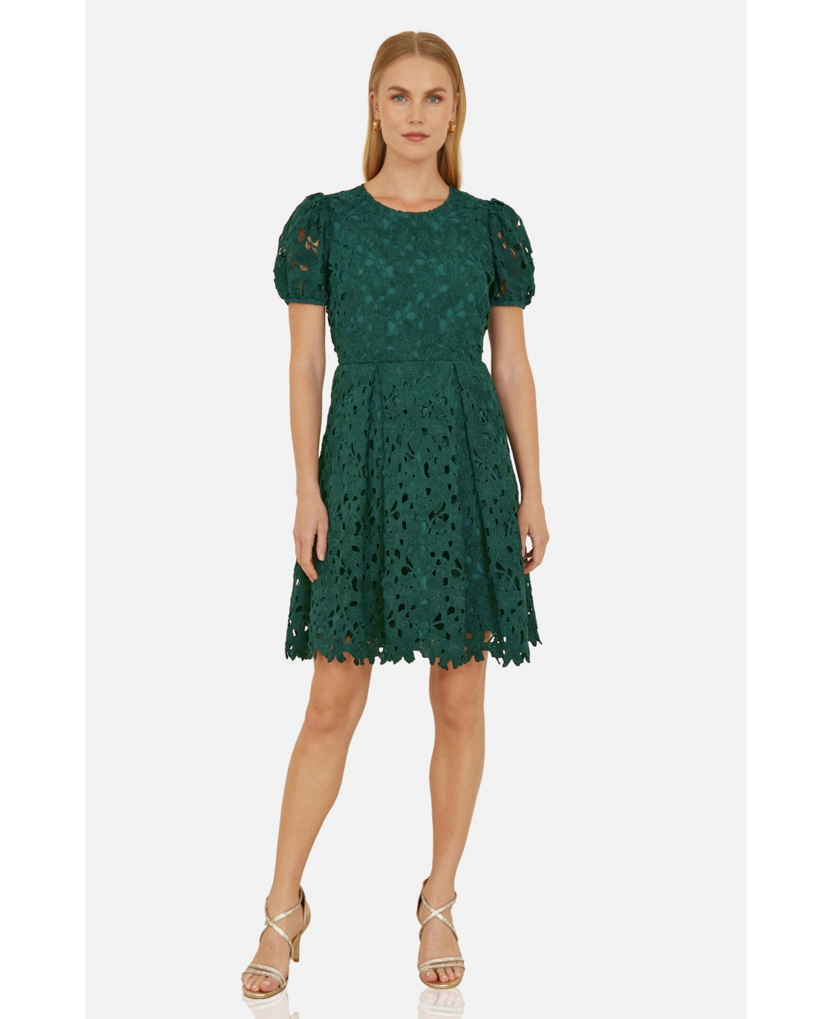 Click here for Yumi Womens Lace Puff Sleeve Fit Flare Mini Dress... prices