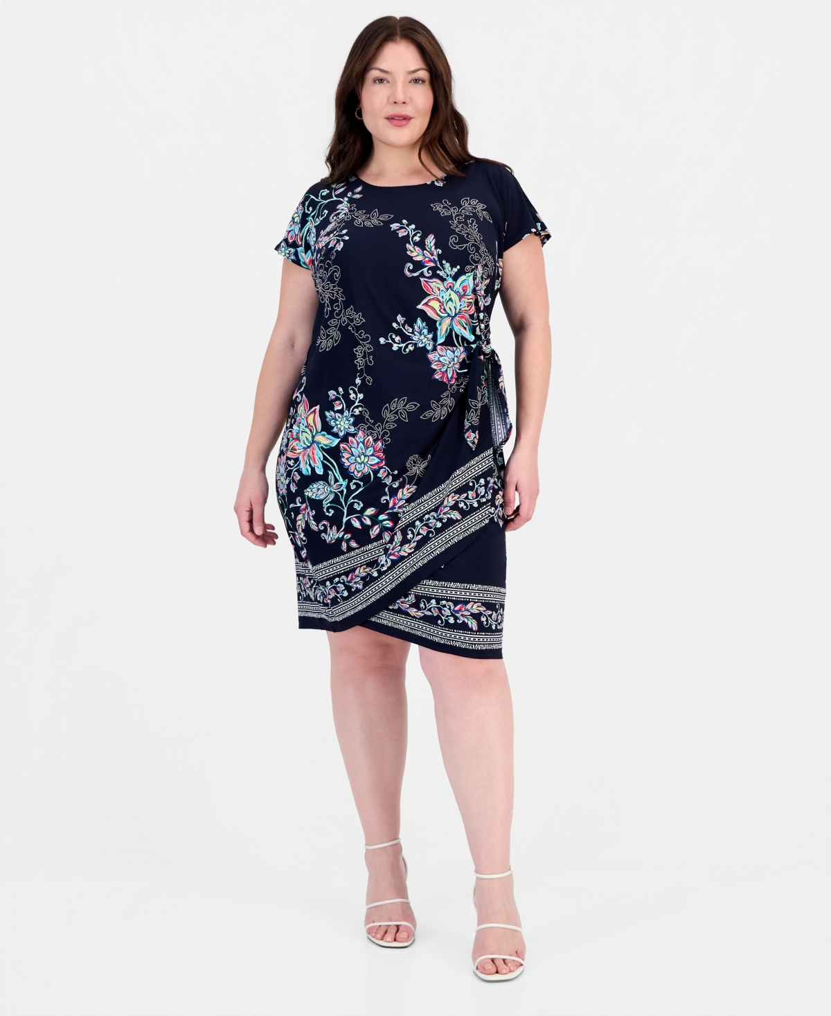 Click here for Robbie Bee Plus Size Printed Faux-Sarong Short-Sle... prices