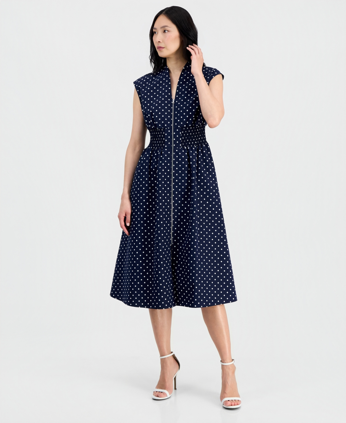 Click here for Sandra Darren Petite V-Neck Zip-Front Cotton Midi... prices